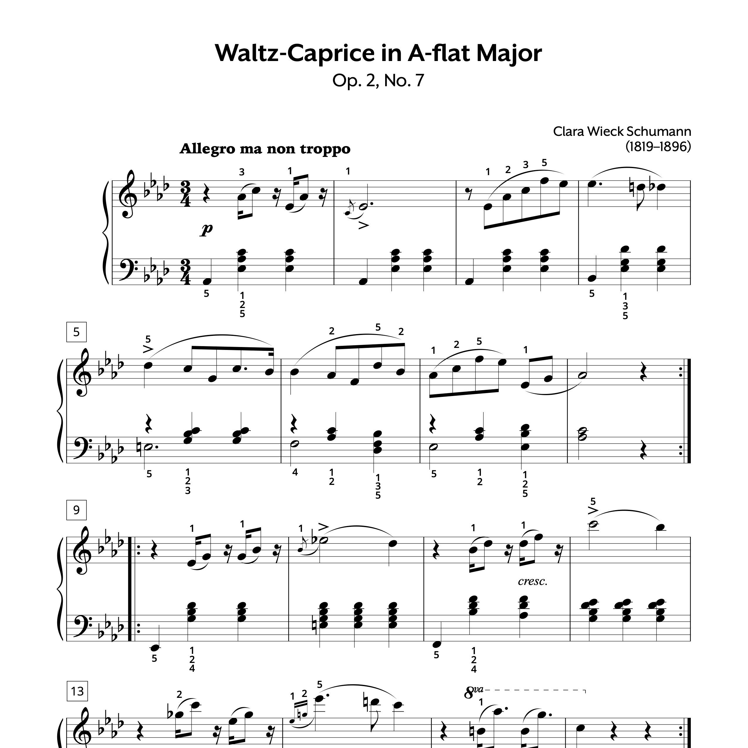 Piano Sheet Music | Clara Schumann | Women Composers | Waltz-Caprice in A-flat Major, Op. 2, No. 7