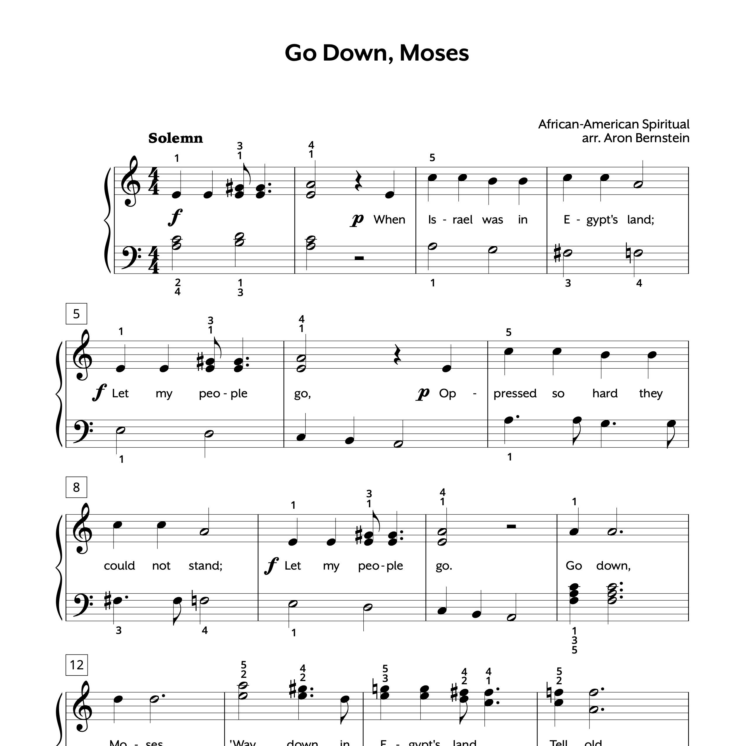 Go Down, Moses Sheet Music for Piano | Early Intermediate