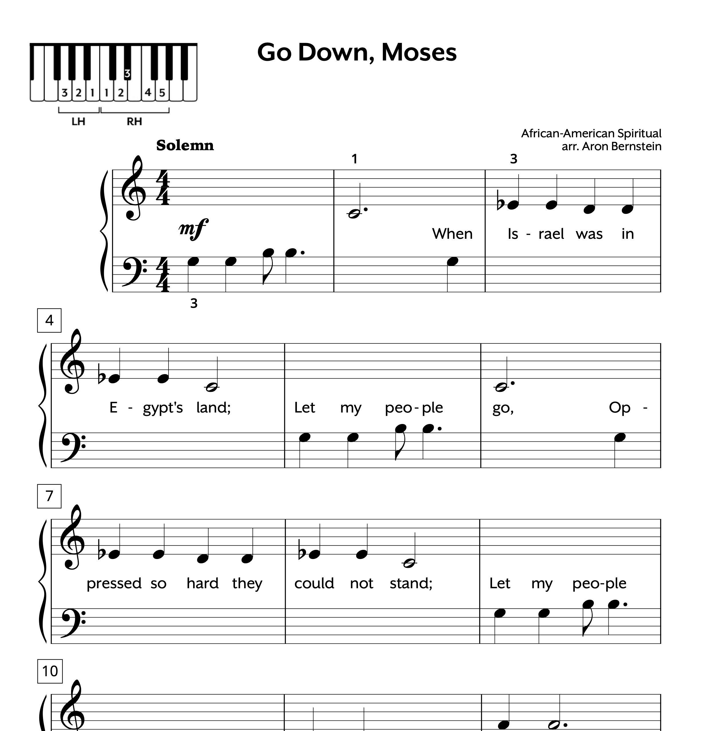 Easy Piano Sheet Music | Go Down, Moses