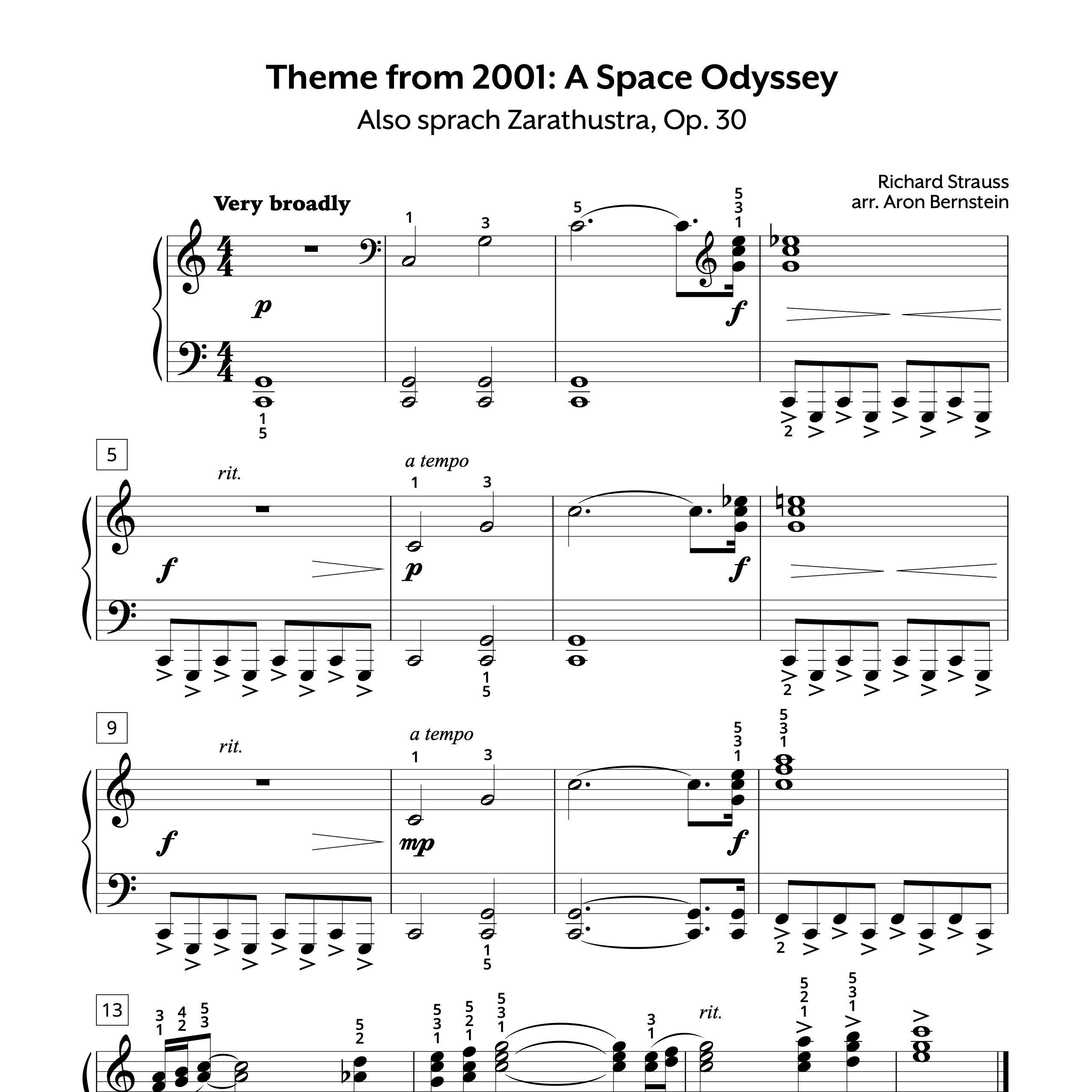 Piano Sheet Music | Theme from 2001: A Space Odyssey | Richard Strauss ...