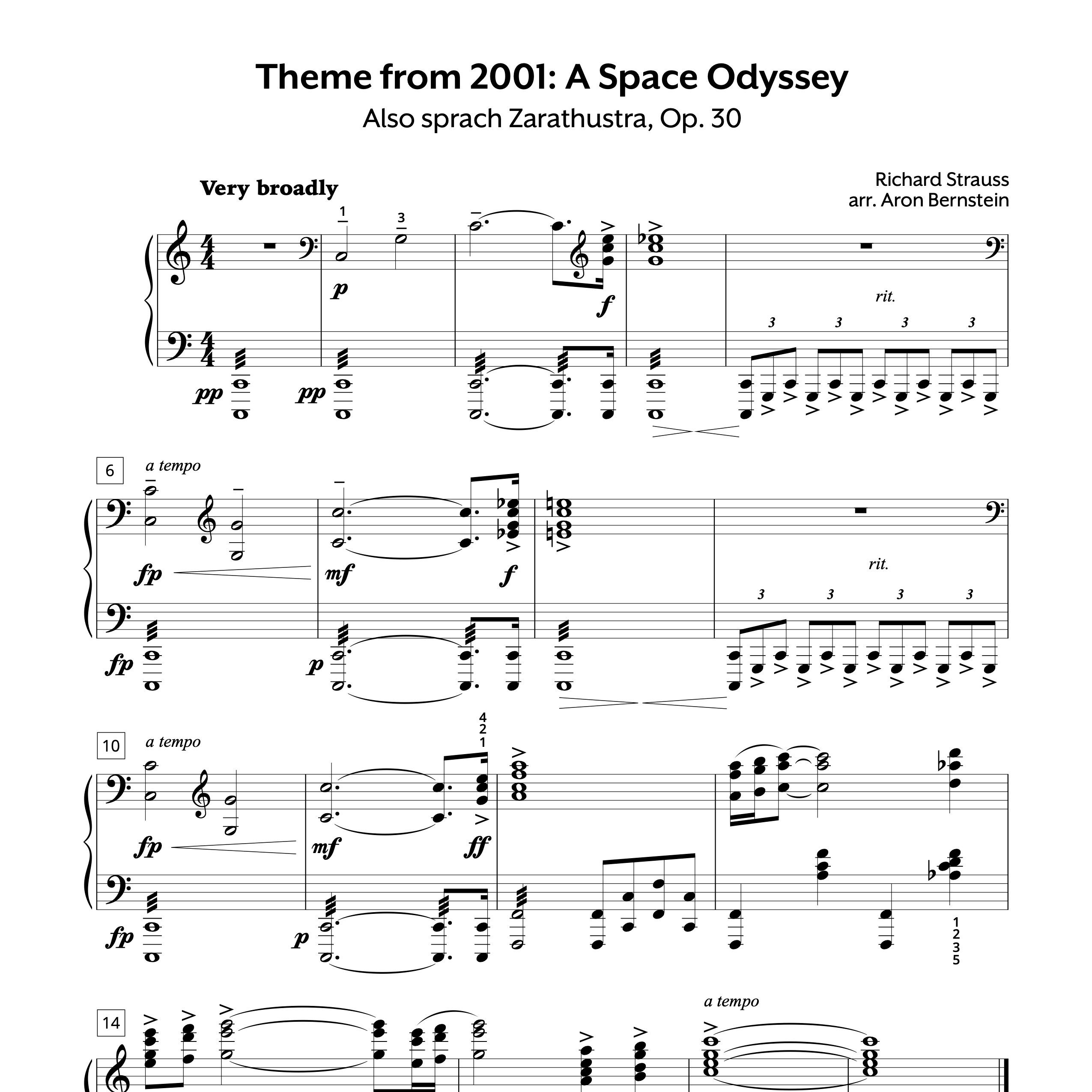 Theme from 2001: A Space Odyssey Piano Score, Early Advanced