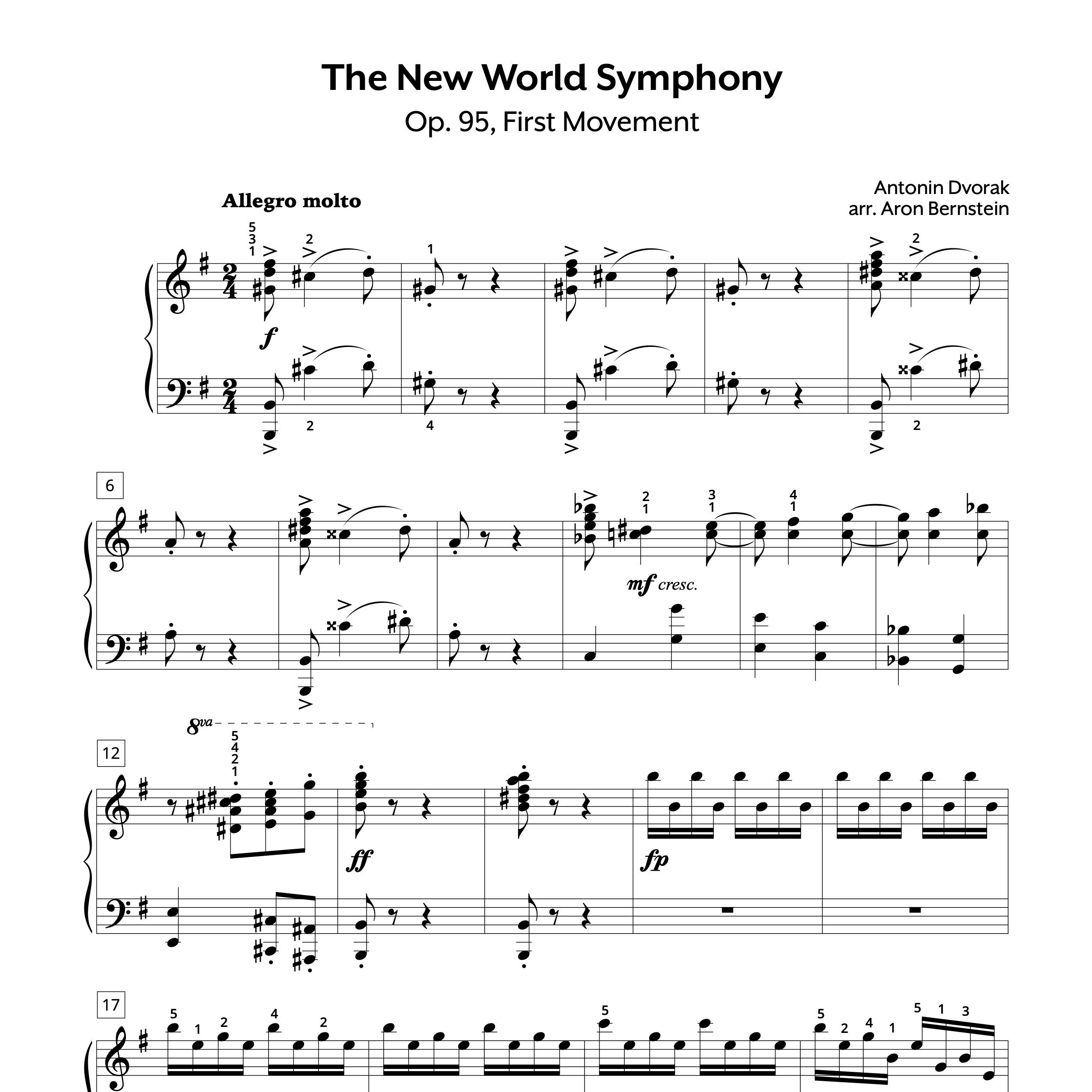 Piano Sheet Music | Antonin Dvorak | New World Symphony | Advanced Version