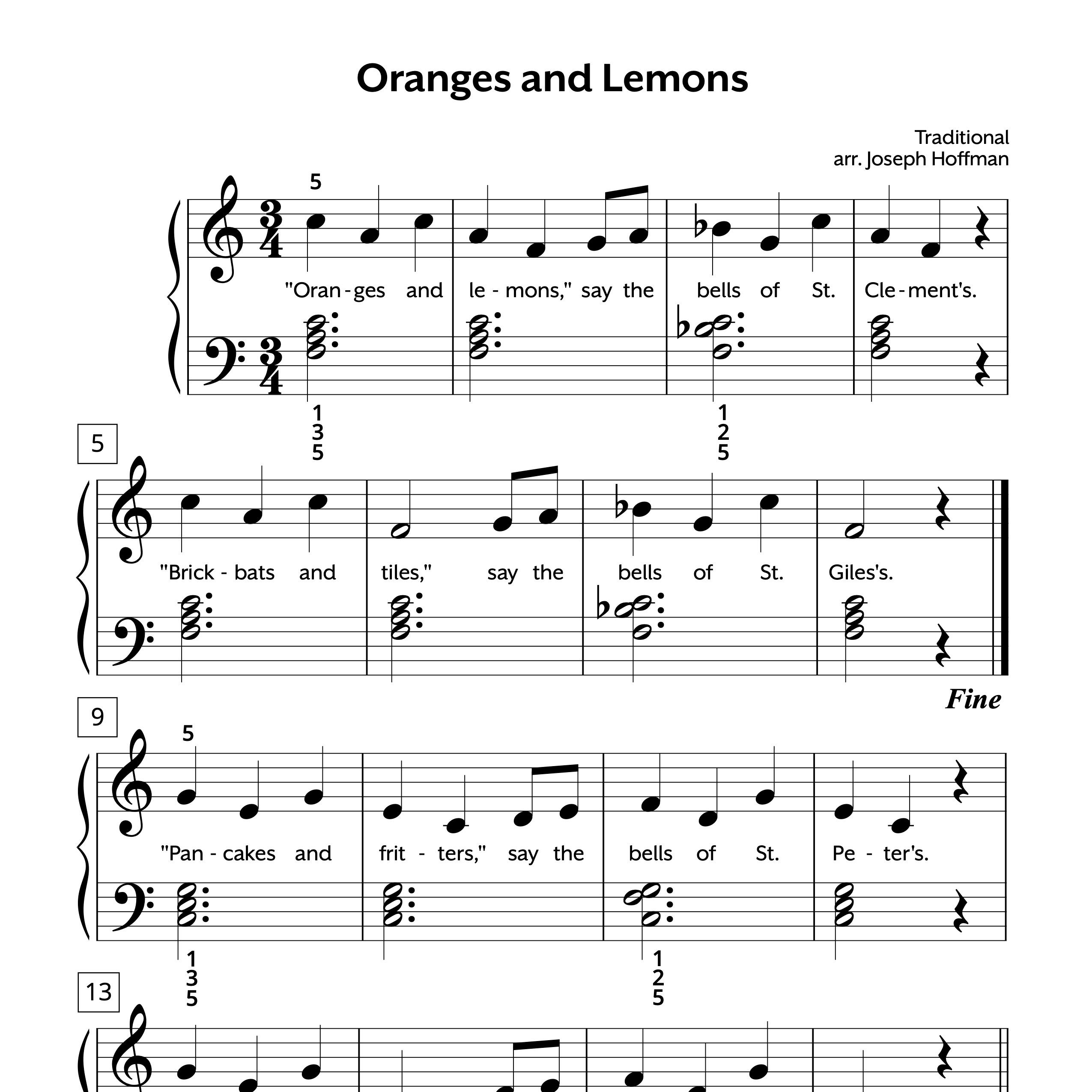 Oranges and Lemons | Nursery Rhyme Sheet Music for Piano
