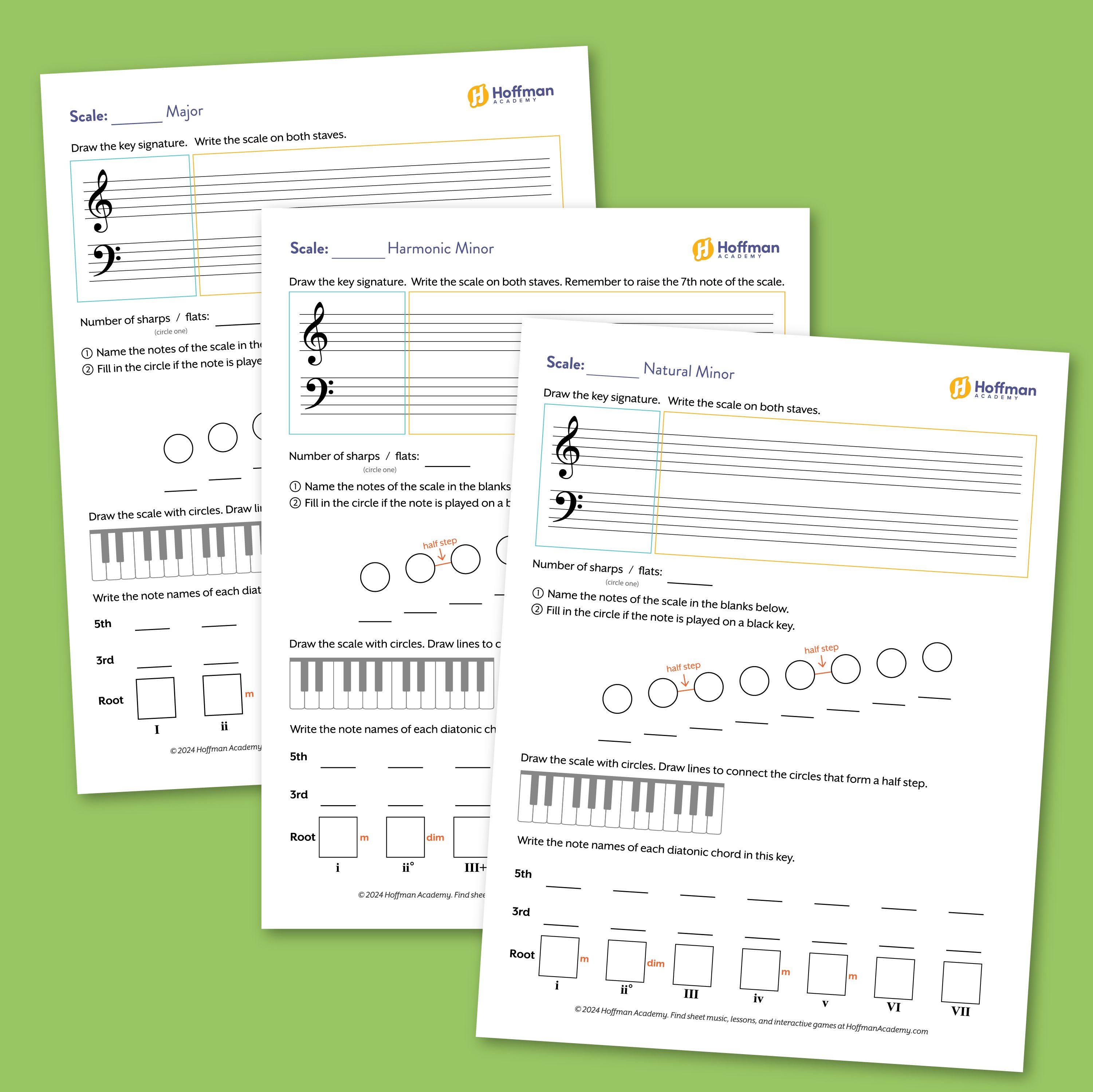 Printable Piano Scale Worksheet Templates | 3 PDFs