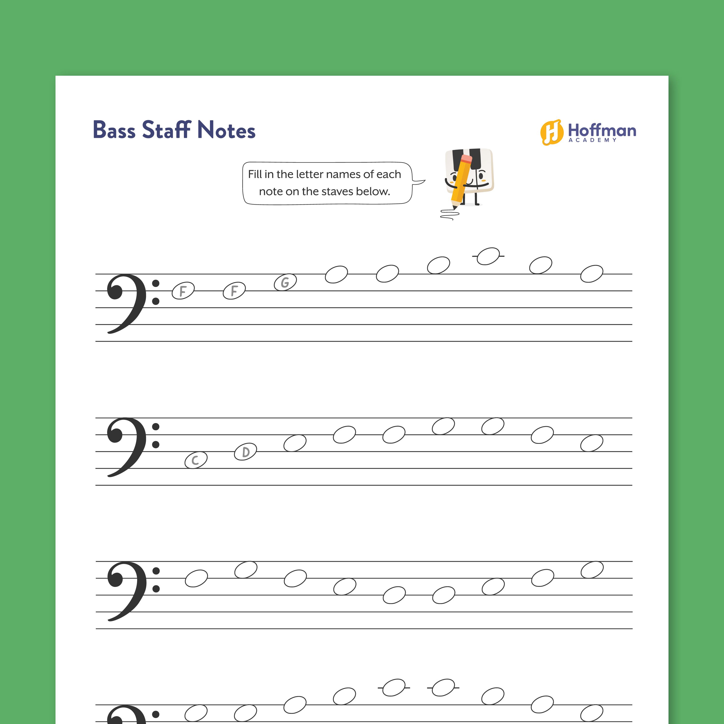 Bass Clef Notes on the Staff | Printable PDF Worksheet