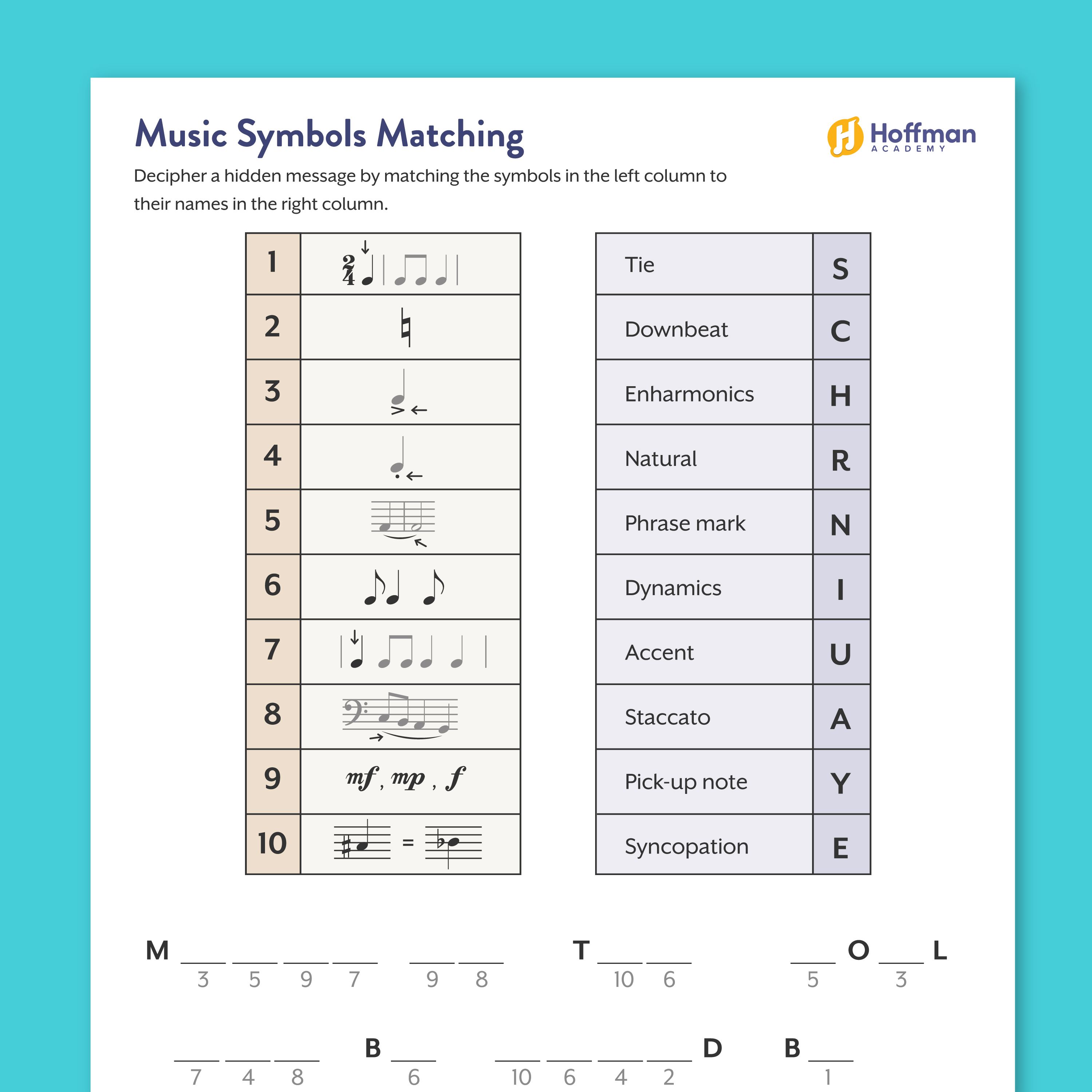 Music Symbols and Meanings Matching Sheet | PDF Download