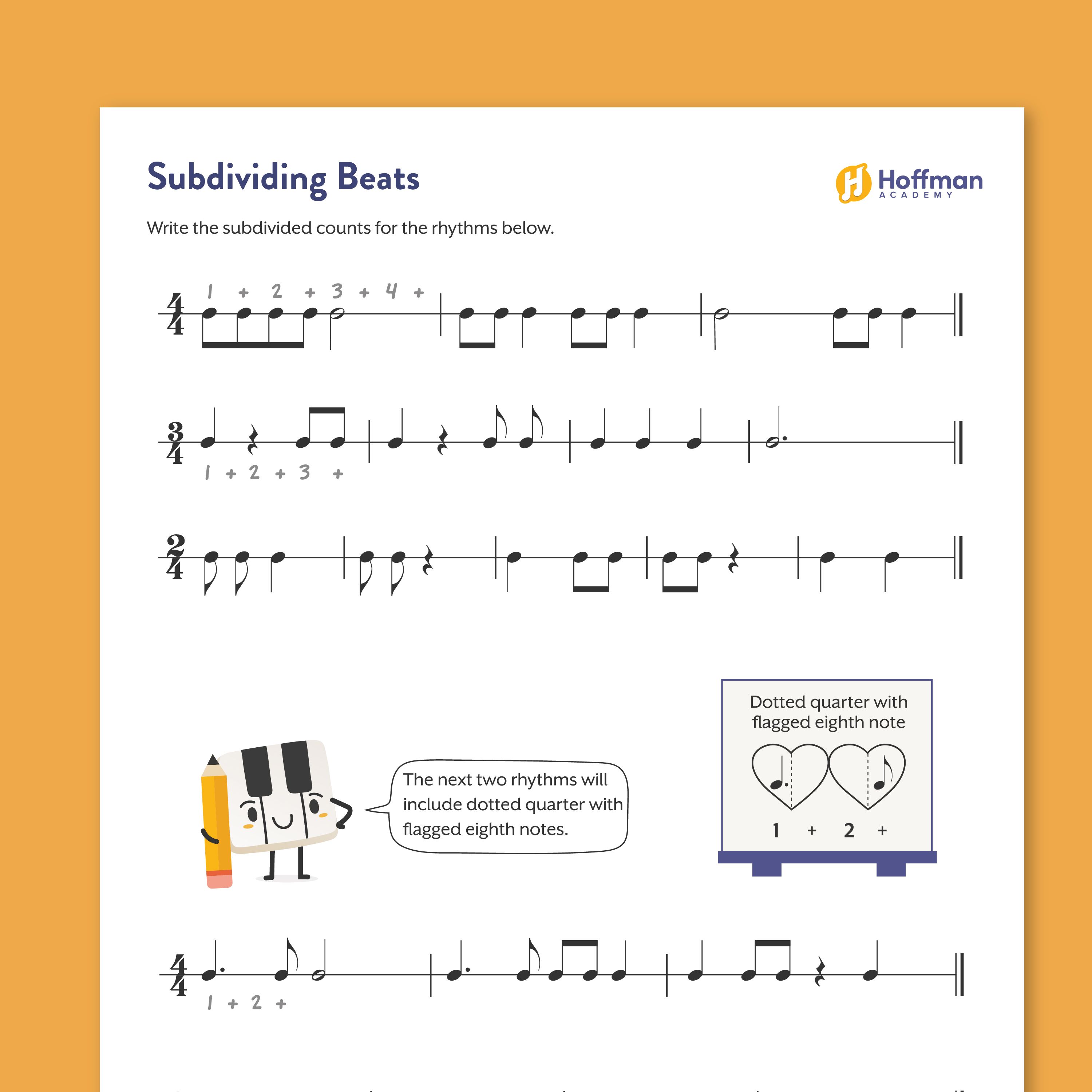 Subdividing Beats in Music | PDF Resource Worksheet
