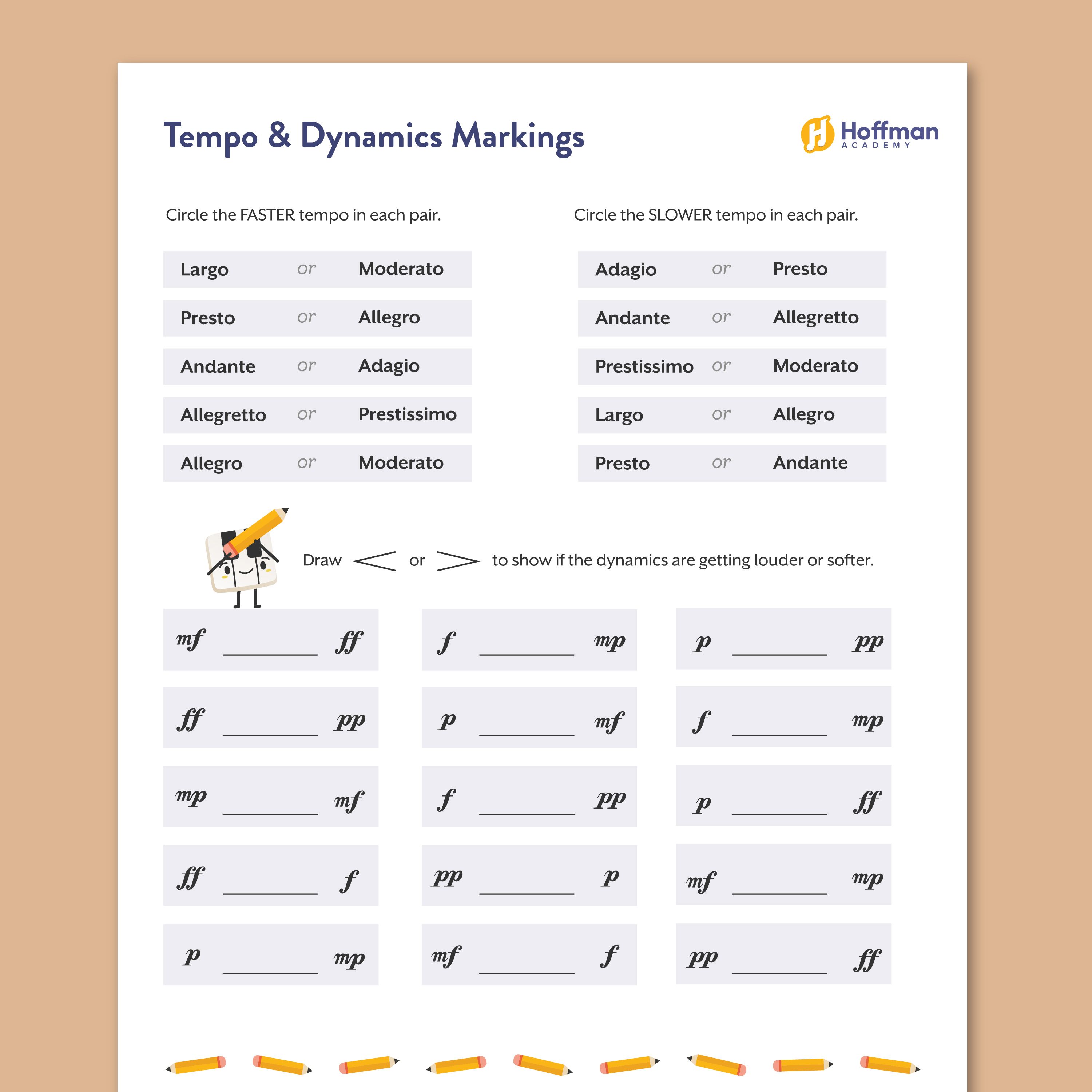 Tempo and Dynamic Markings in Music | PDF Worksheet