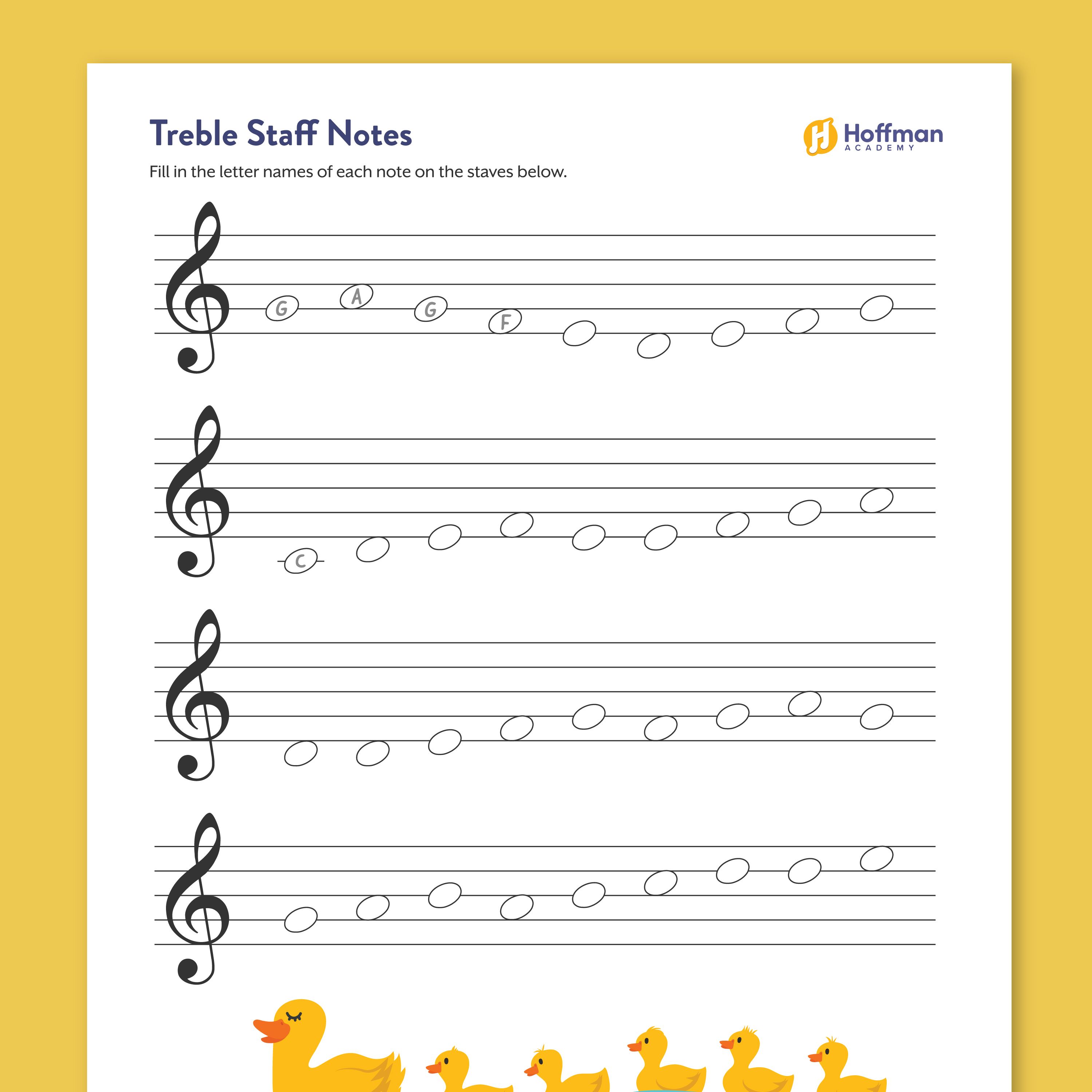 Notes on the Treble Staff with Answer Key for Beginners