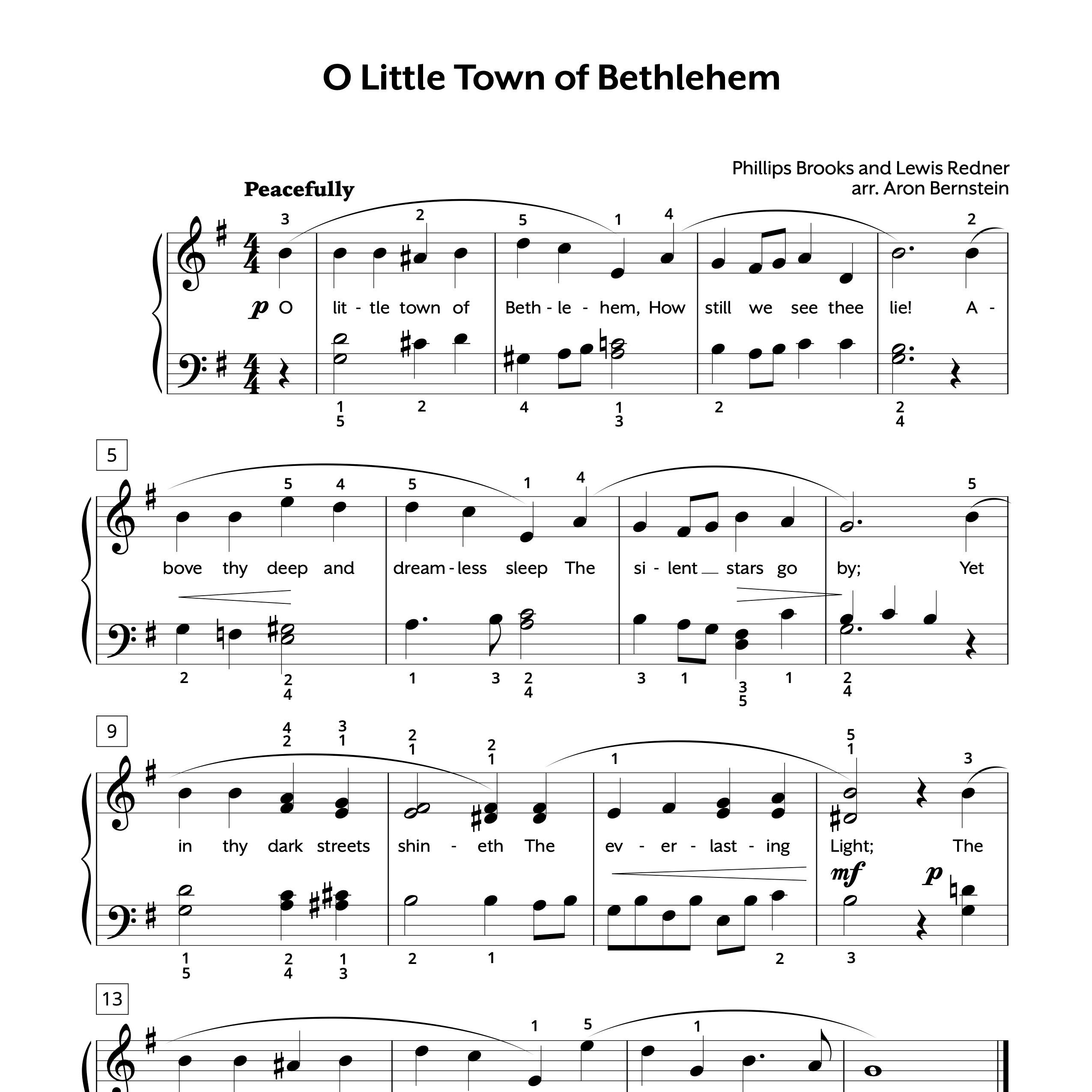 O Little Town of Bethlehem Piano Sheet Music w/ Lyrics