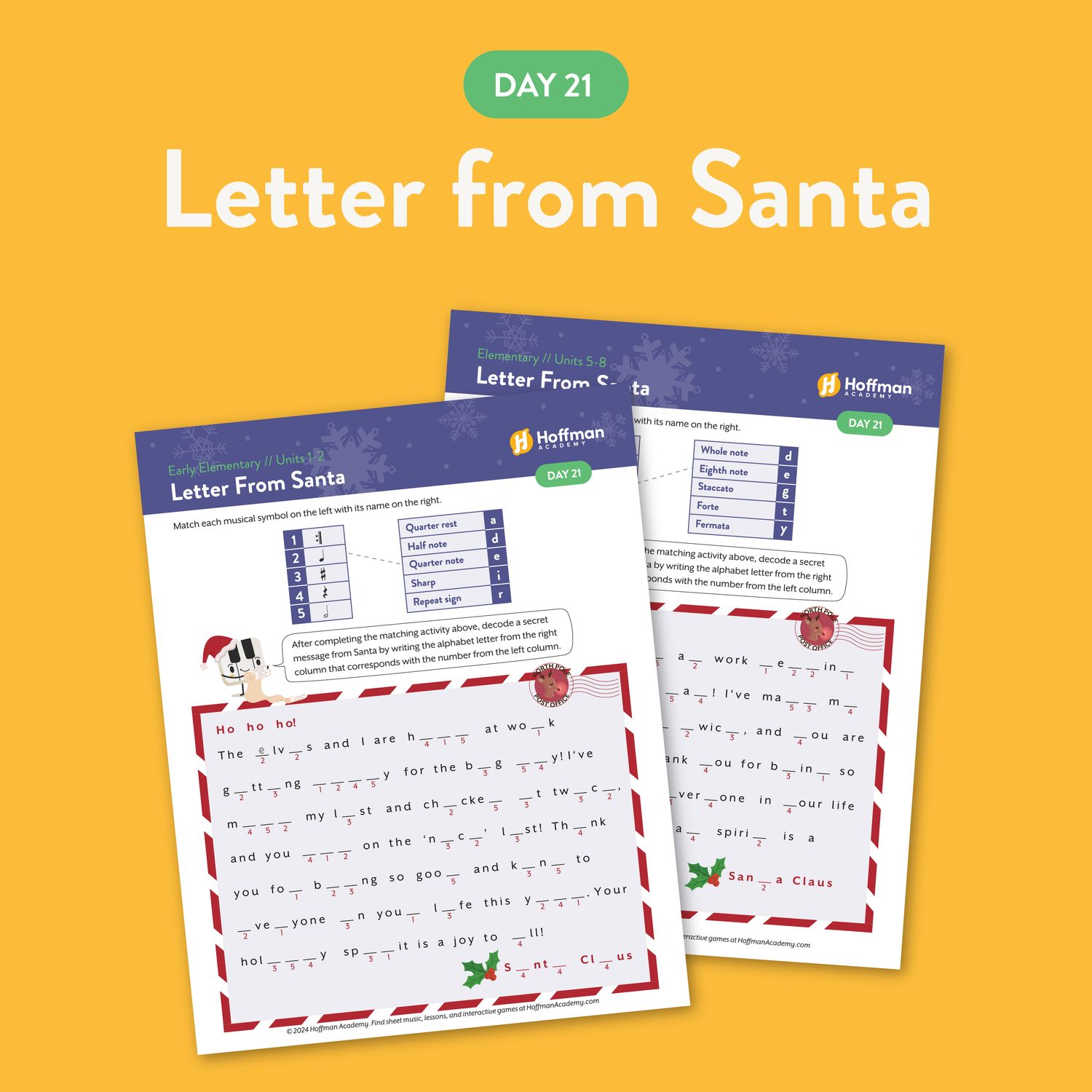 Christmas-Themed Music Symbol Matching Game: Letter From Santa