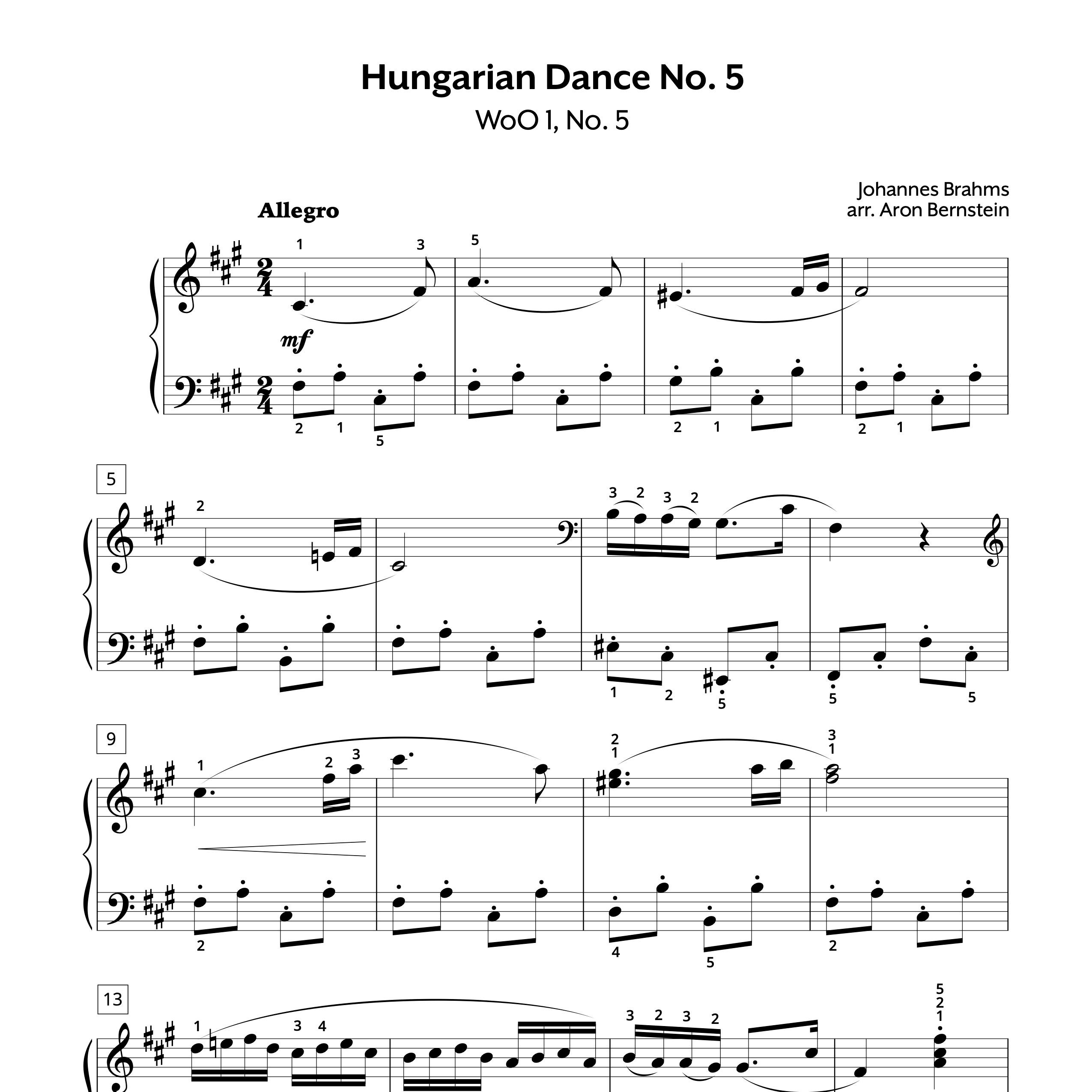 Hungarian Dance No. 5 Piano Sheet Music by Johannes Brahms