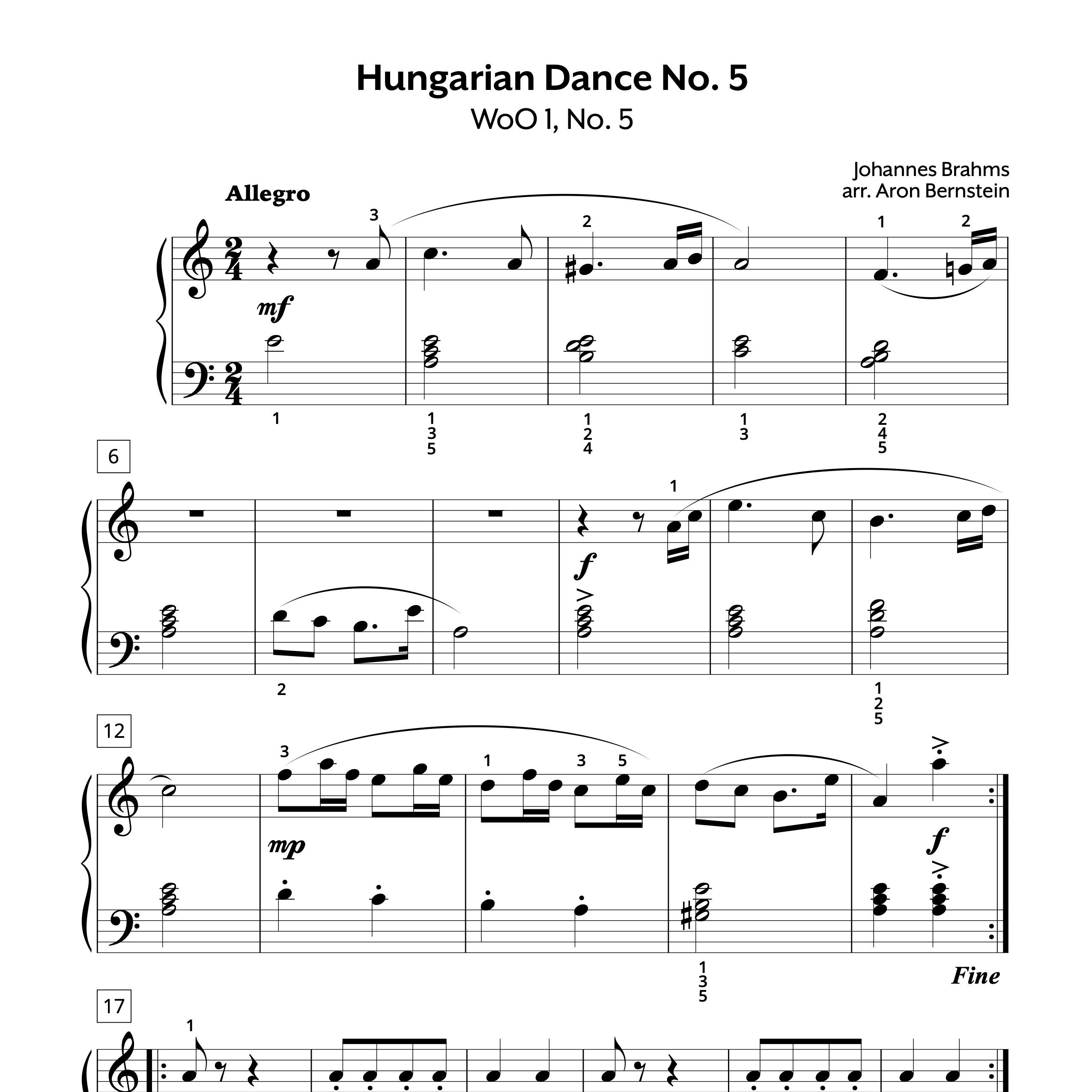 Hungarian Dance No. 5 Sheet Music for Piano | Brahms