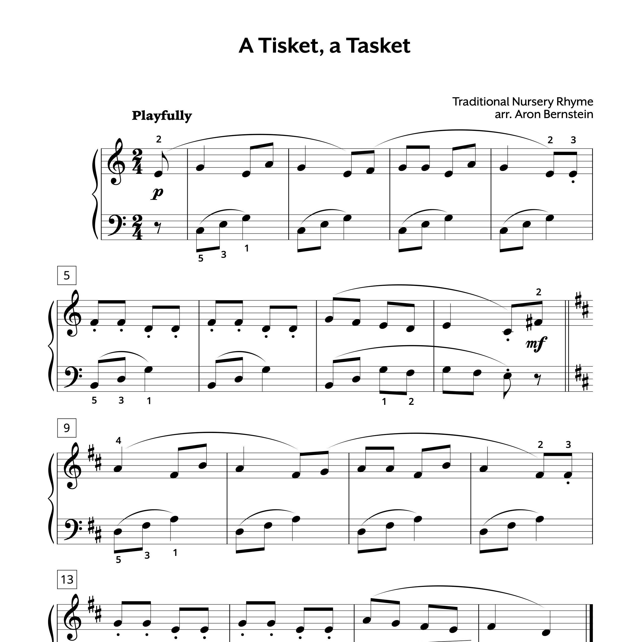 A Tisket, A Tasket Sheet Music for Piano | Easy Nursery Song