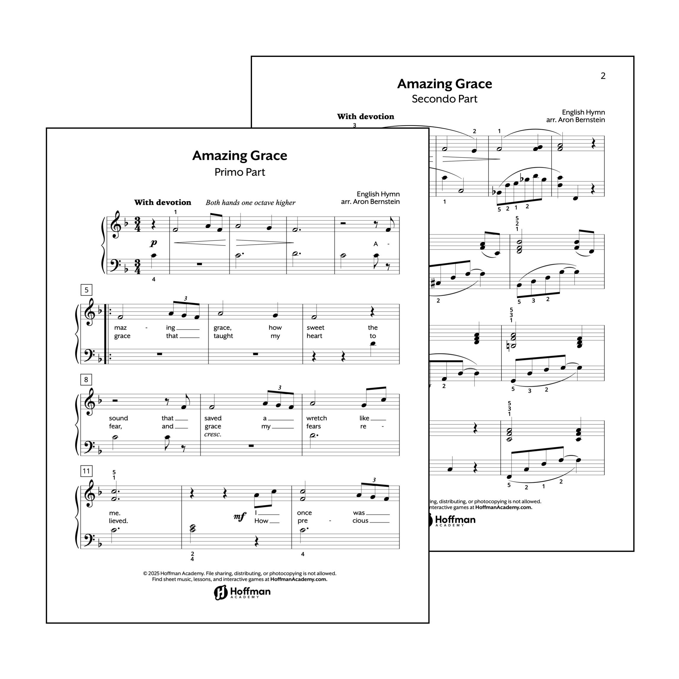 Amazing Grace Duet Sheet Music | 3 PDF Pages, Multi-Level