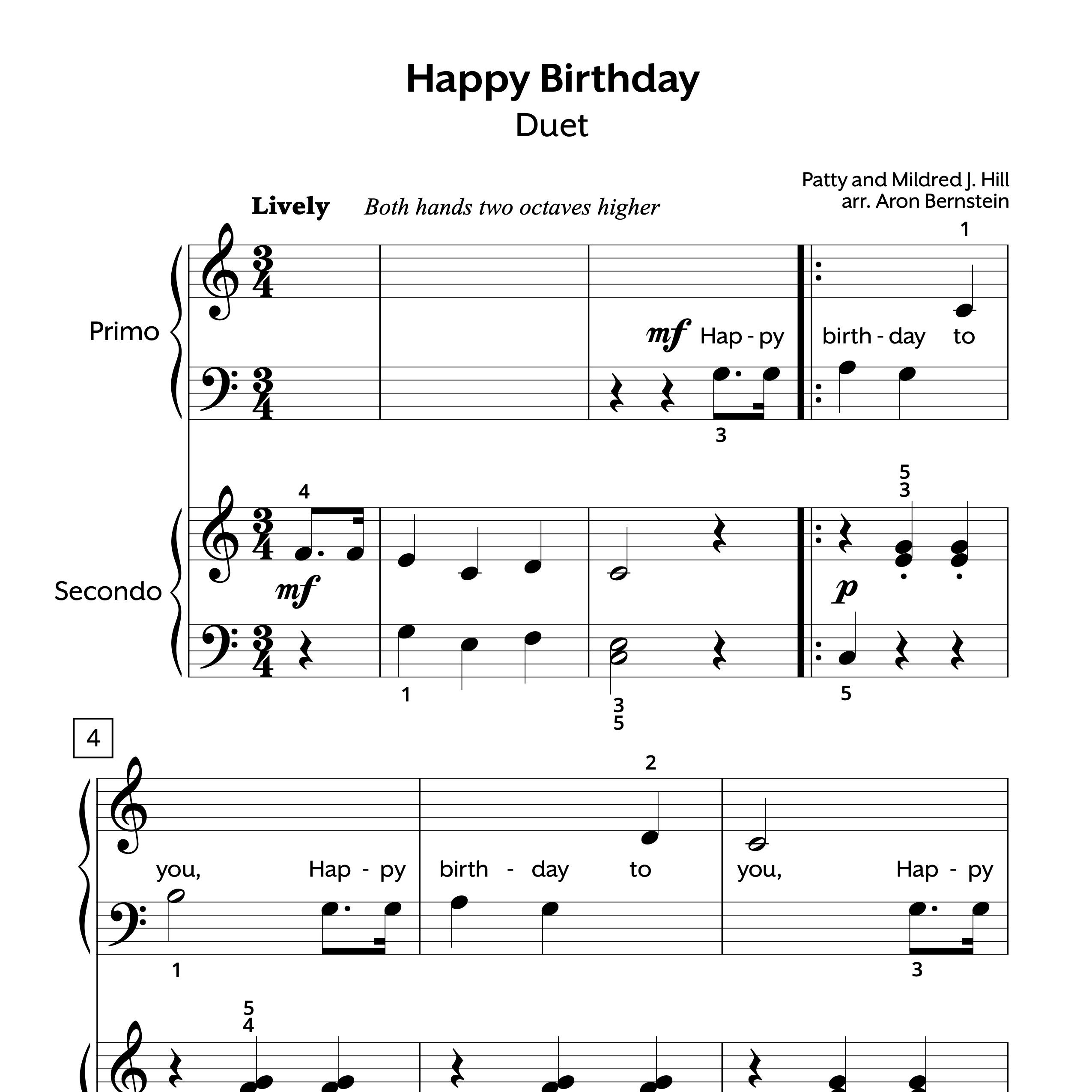 Happy Birthday Piano Duet Sheet Music | PDF Download
