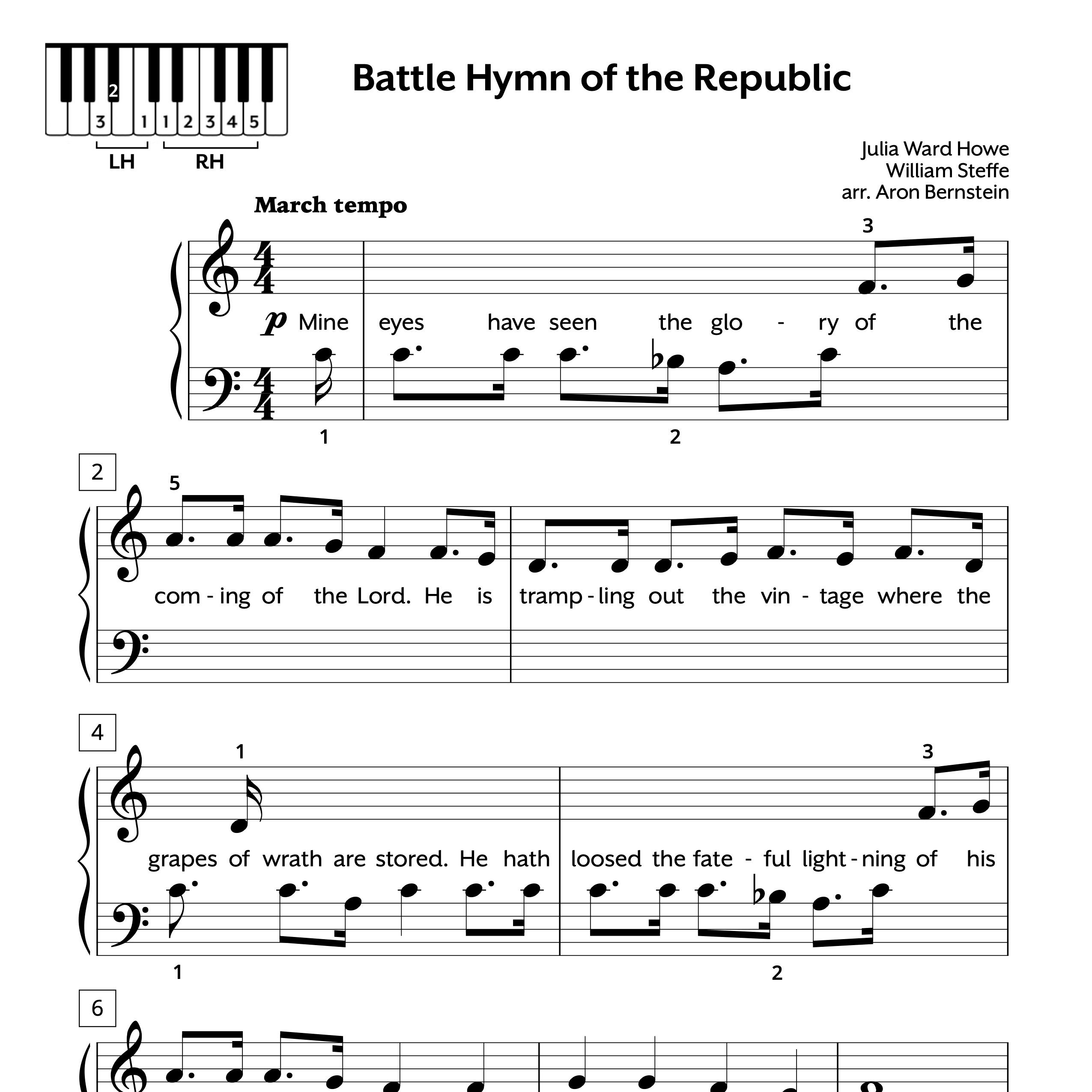 Battle Hymn of the Republic Piano Sheet Music, Super Easy