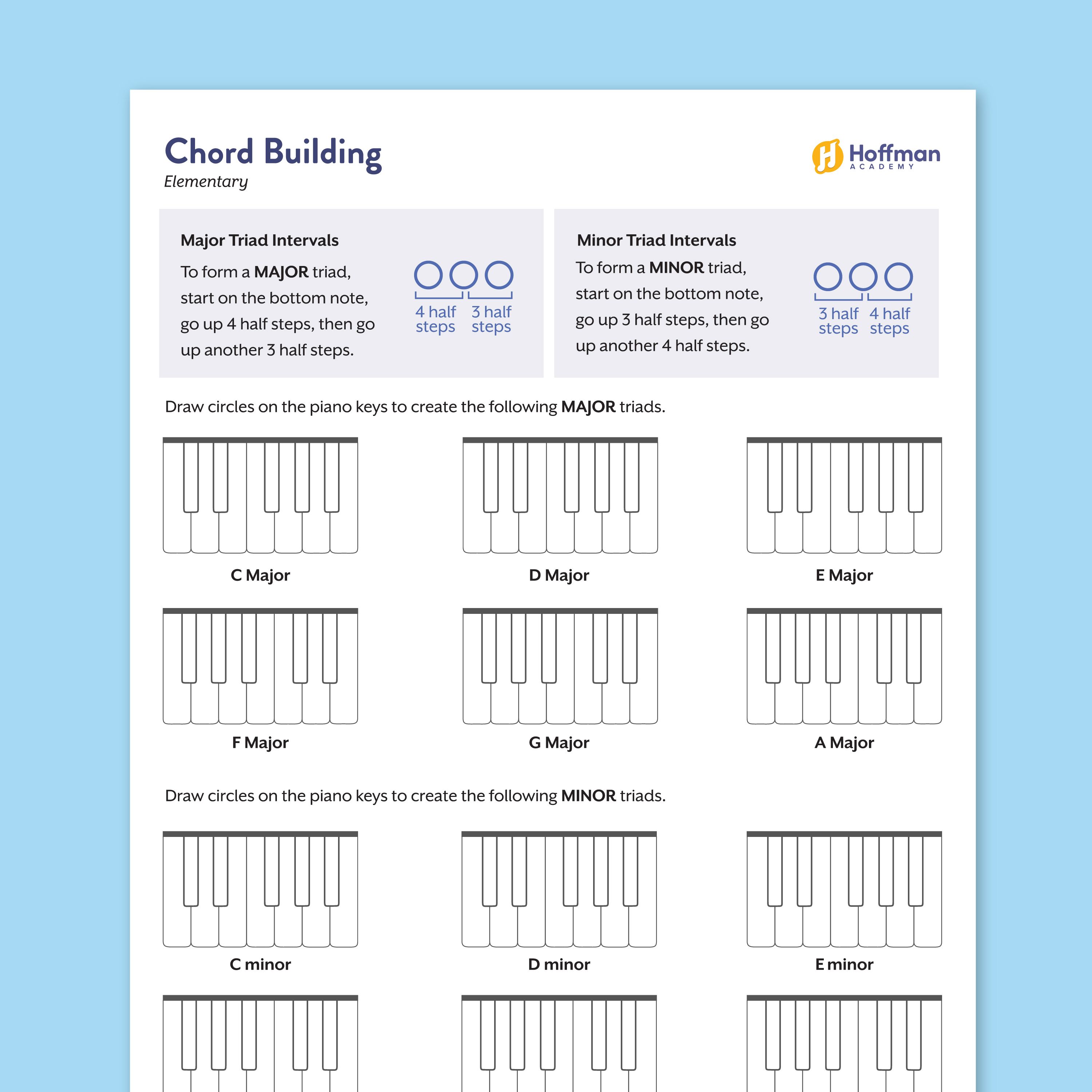 Chord Building Chart for Piano Learners | Major & Minor