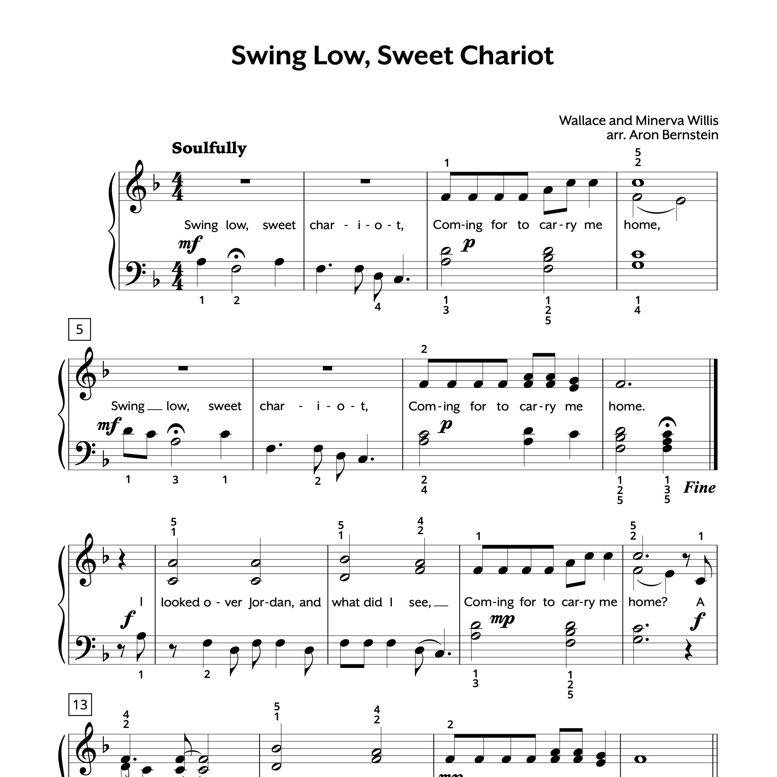 Swing Low, Sweet Chariot Sheet Music for Piano | Early Intermediate