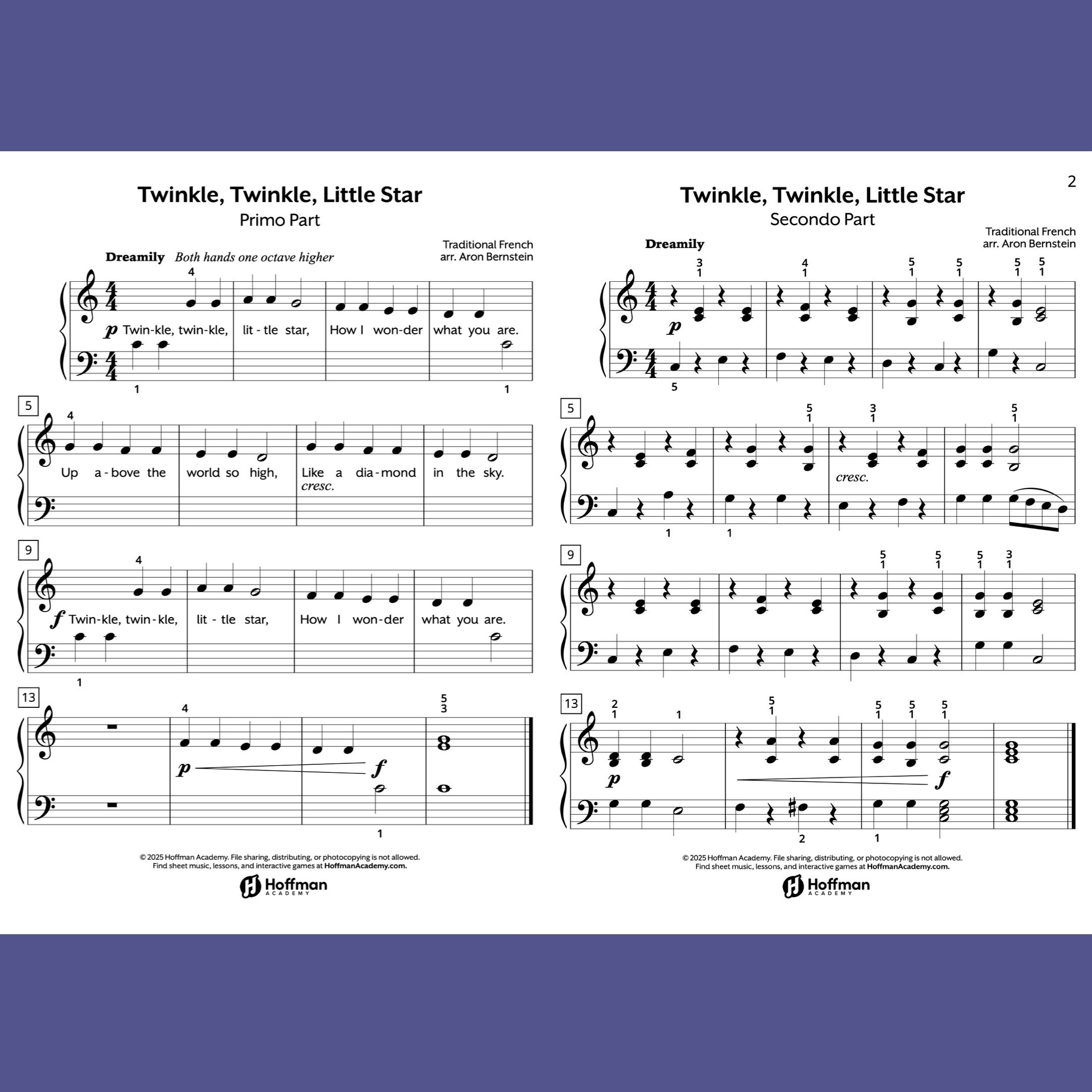 Twinkle, Twinkle, Little Star Piano Duet Sheet Music | PDF Download
