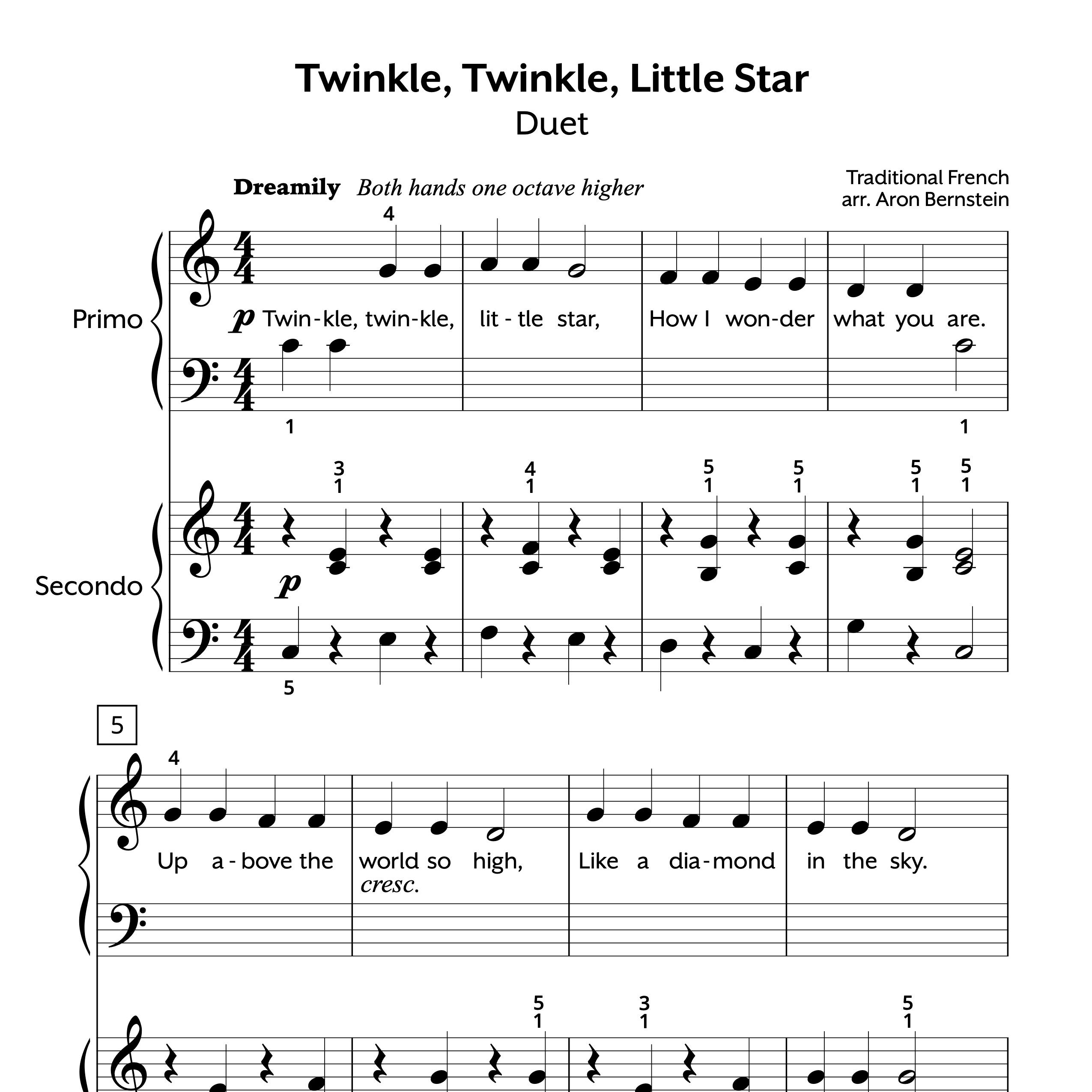 Twinkle, Twinkle, Little Star Piano Duet Sheet Music | PDF Download
