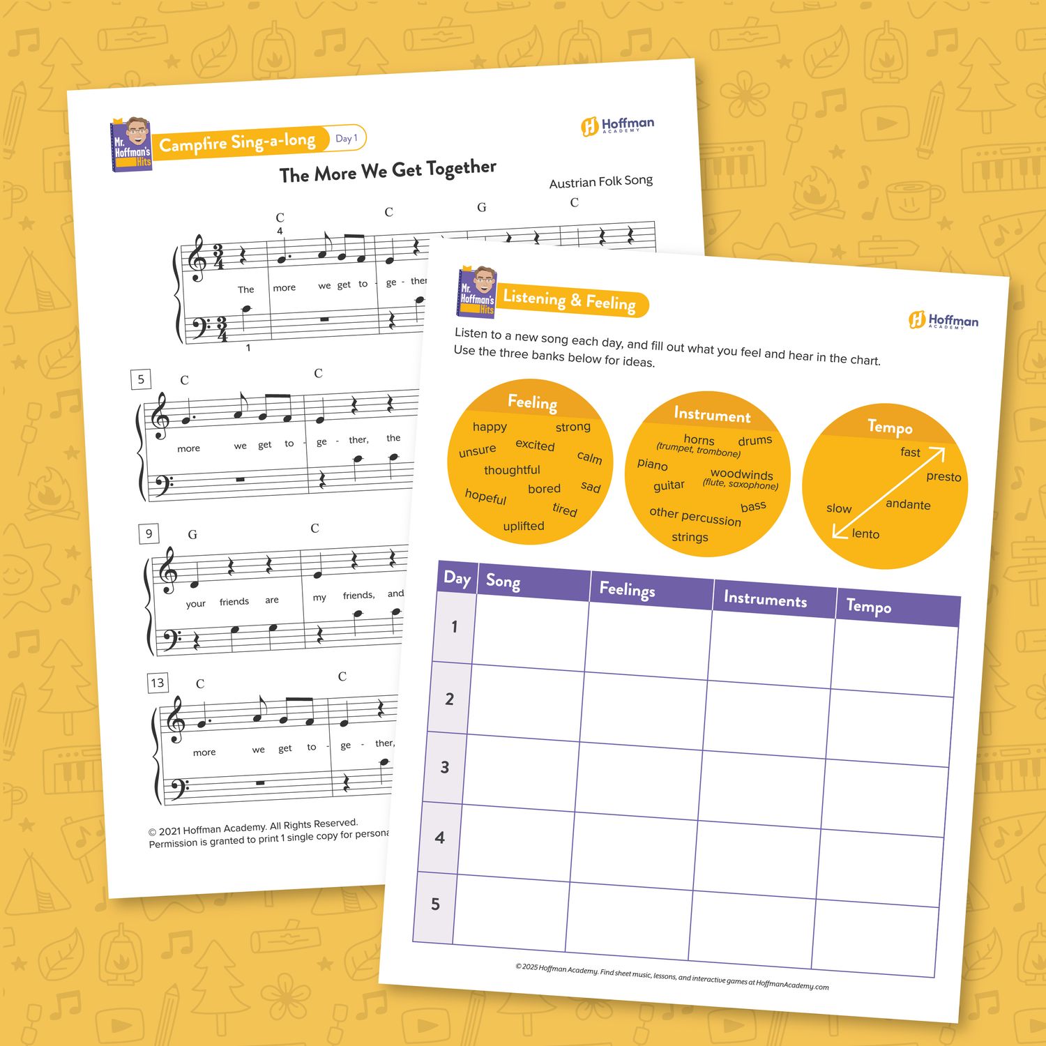 Summer Camp Mr. Hoffman's Hits Cabin | Music Activity Packet, PDF Download