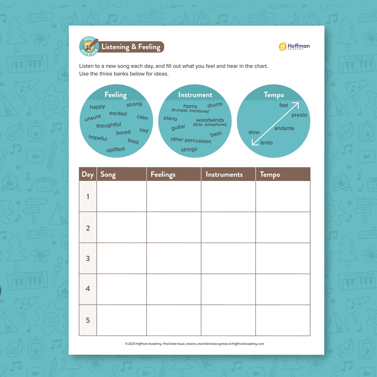 Summer Camp Brave Adventurer Cabin | Music Activity Packet, PDF Download