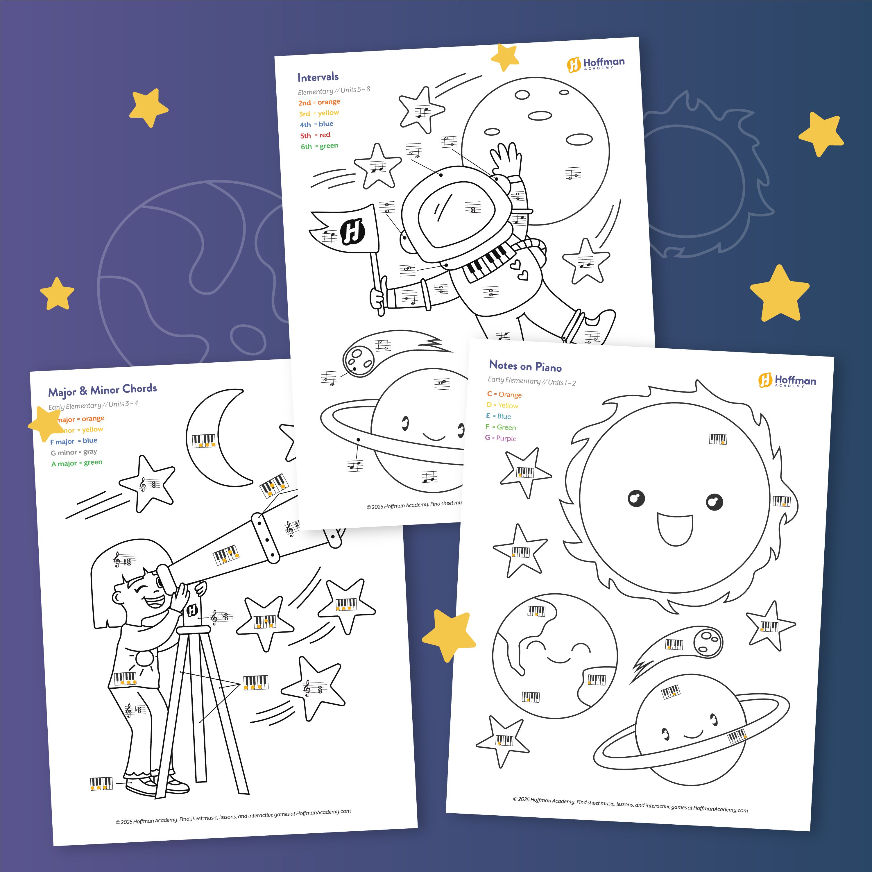 Color By Note - Astronomy | Music theory coloring sheets | PDF Download