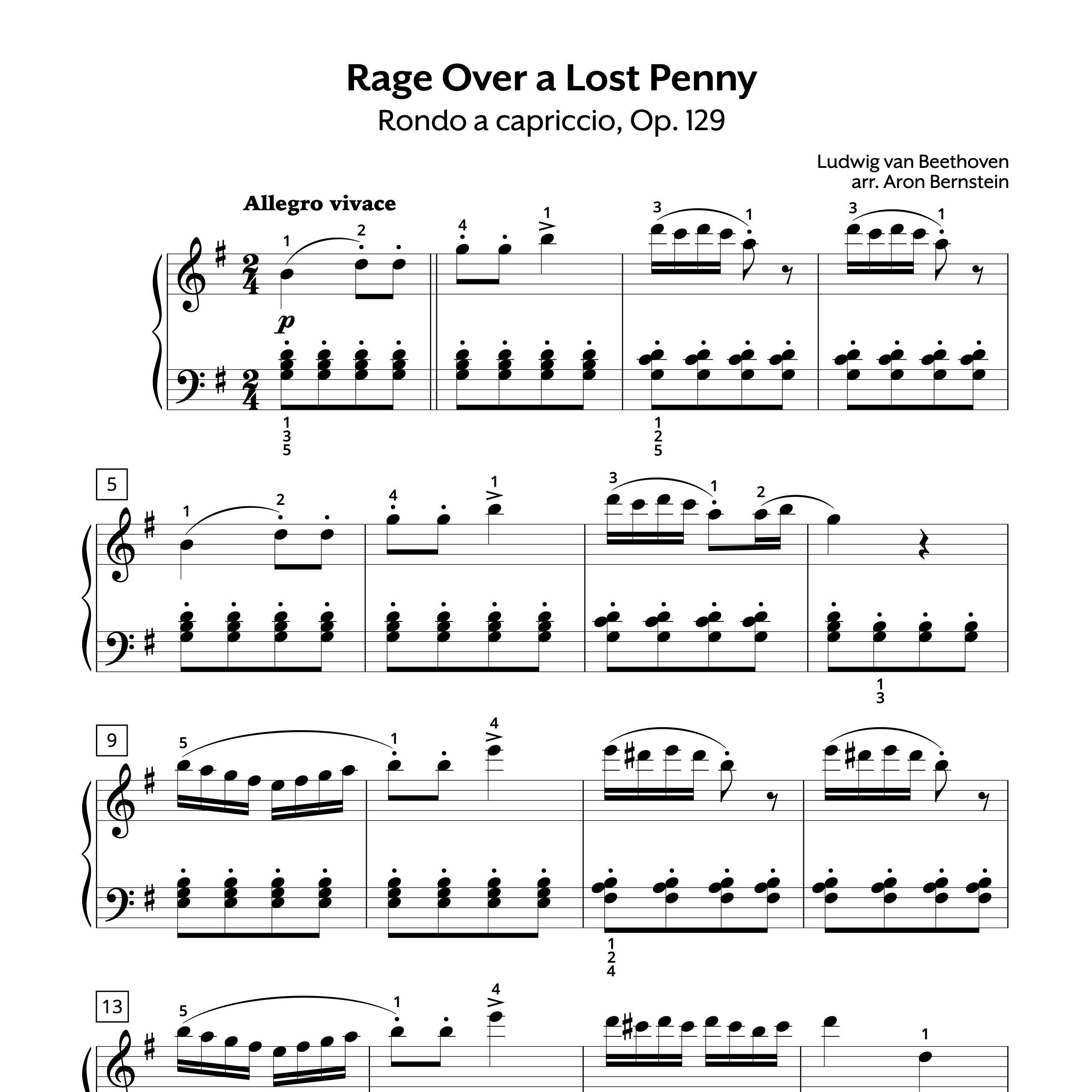 Rage Over a Lost Penny Sheet Music | Beethoven | Early Intermediate Piano