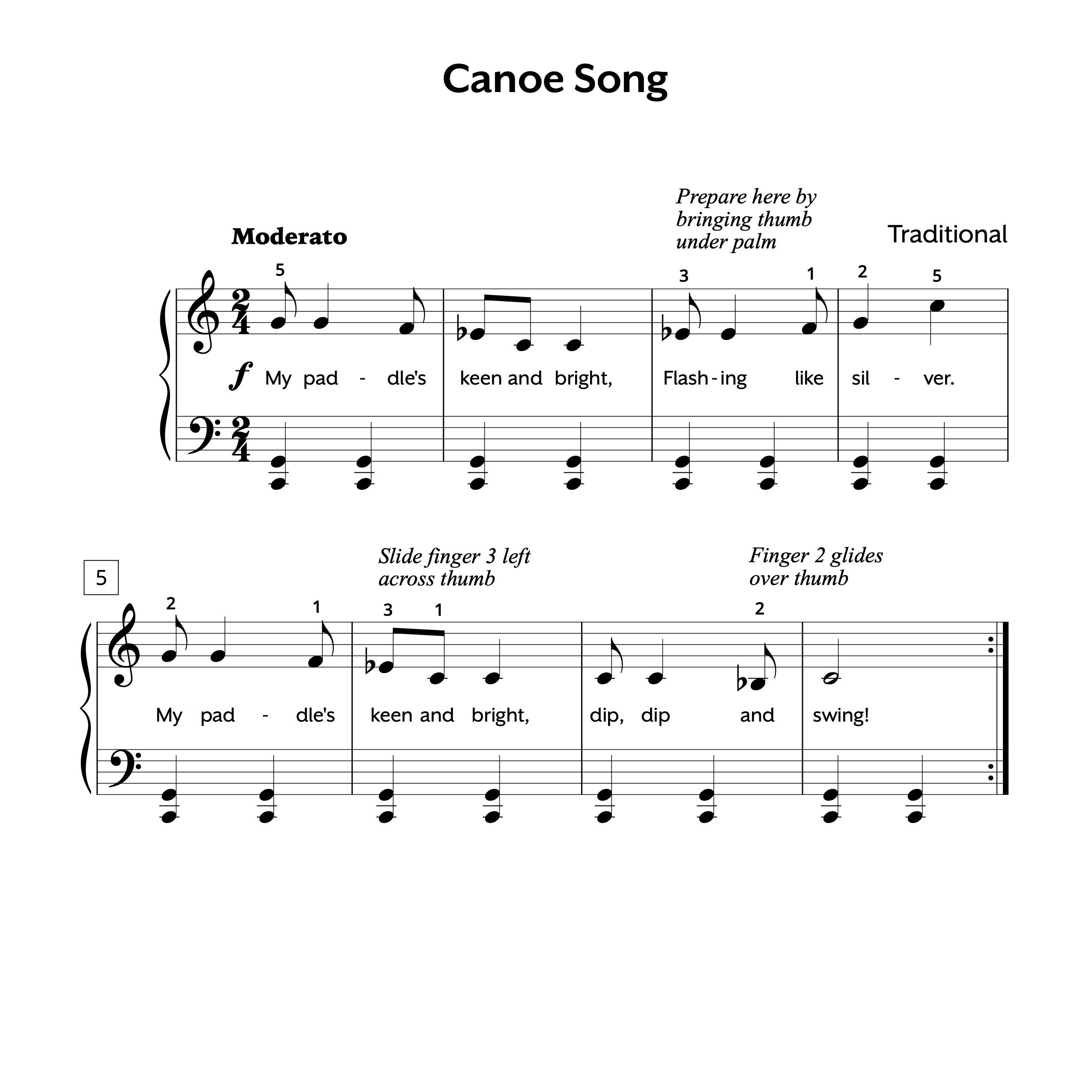 Easy Piano Sheet Music Canoe Song