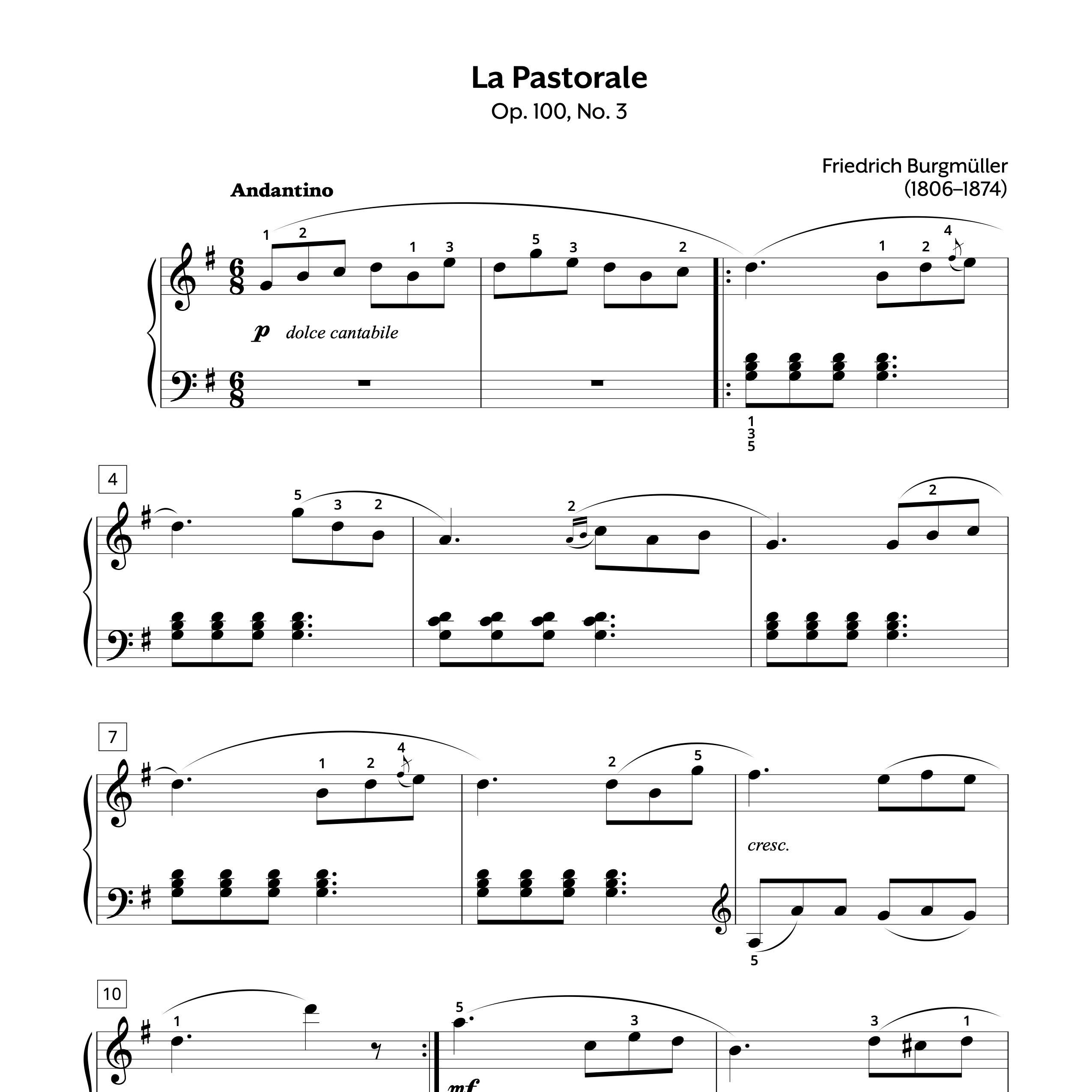 Piano Sheet Music Burgmüller La Pastorale Op. 100 No. 3
