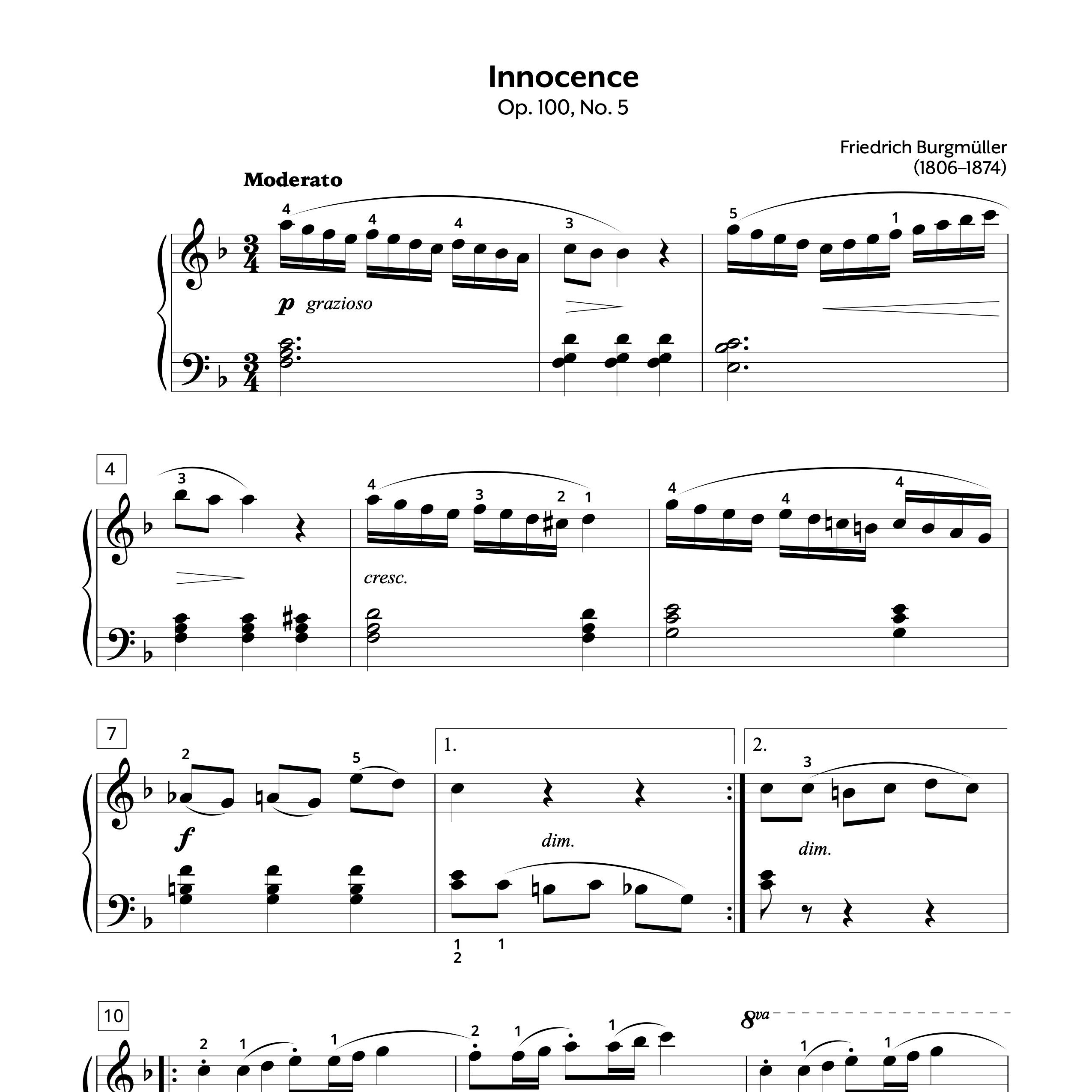 Innocence, Op. 100, No. 5 | Piano Sheet Music, Burgmüller