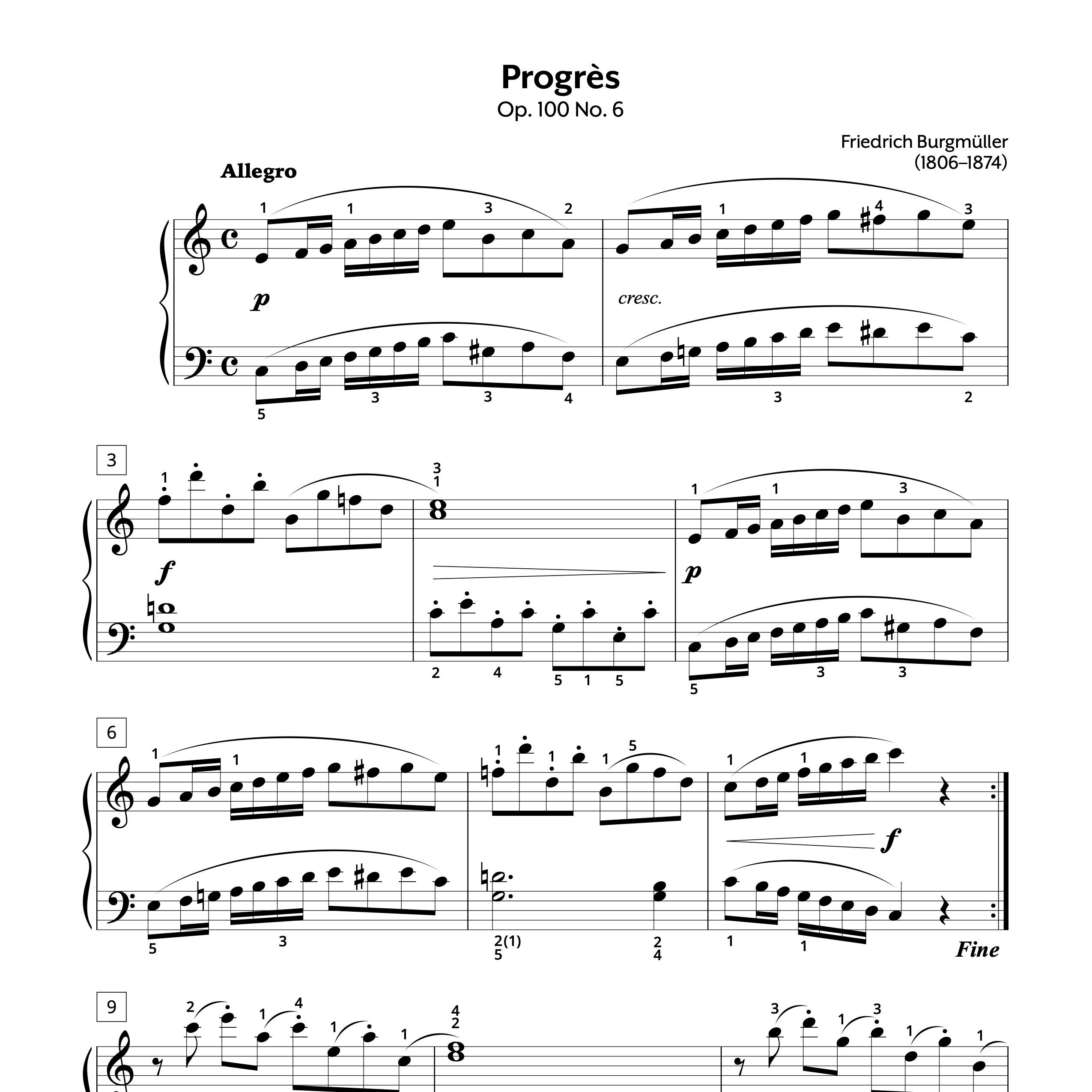 Piano Sheet Music Progrès Op. 100 No. 5 Burgmüller
