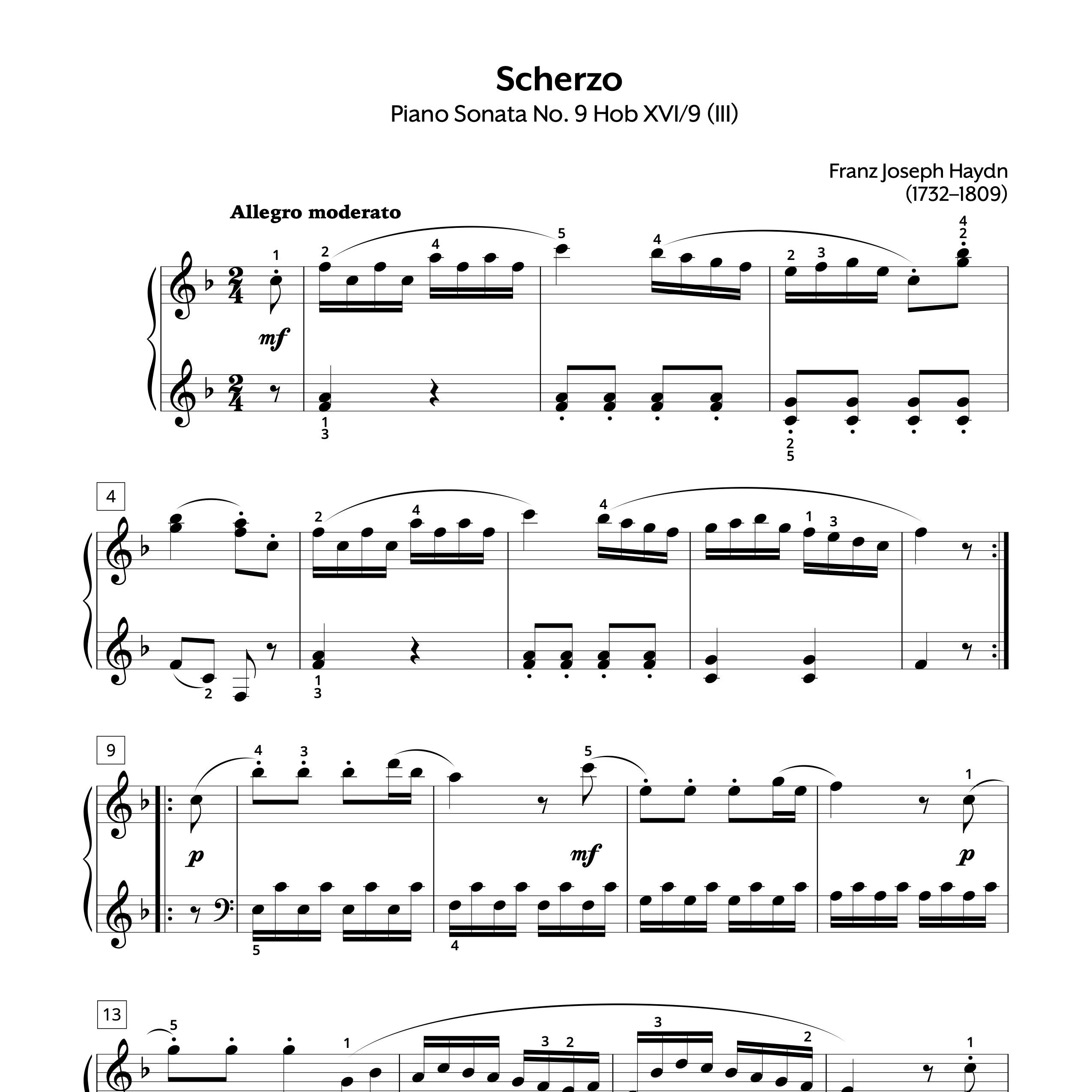 Piano Sheet Music | Haydn | Scherzo from Piano Sonata 9