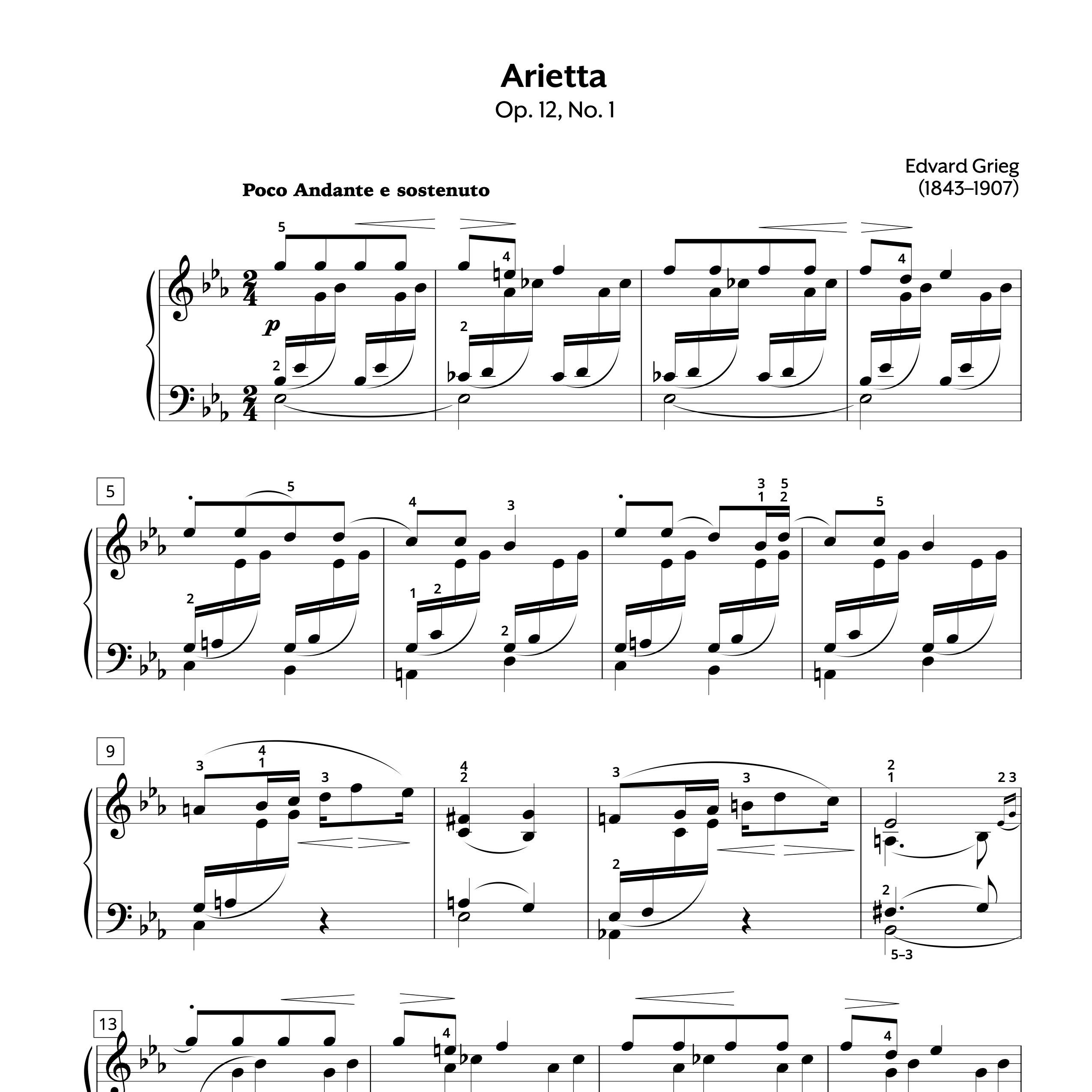 Arietta, Op. 12, No. 1 by Edvard Grieg | Piano Sheet Music