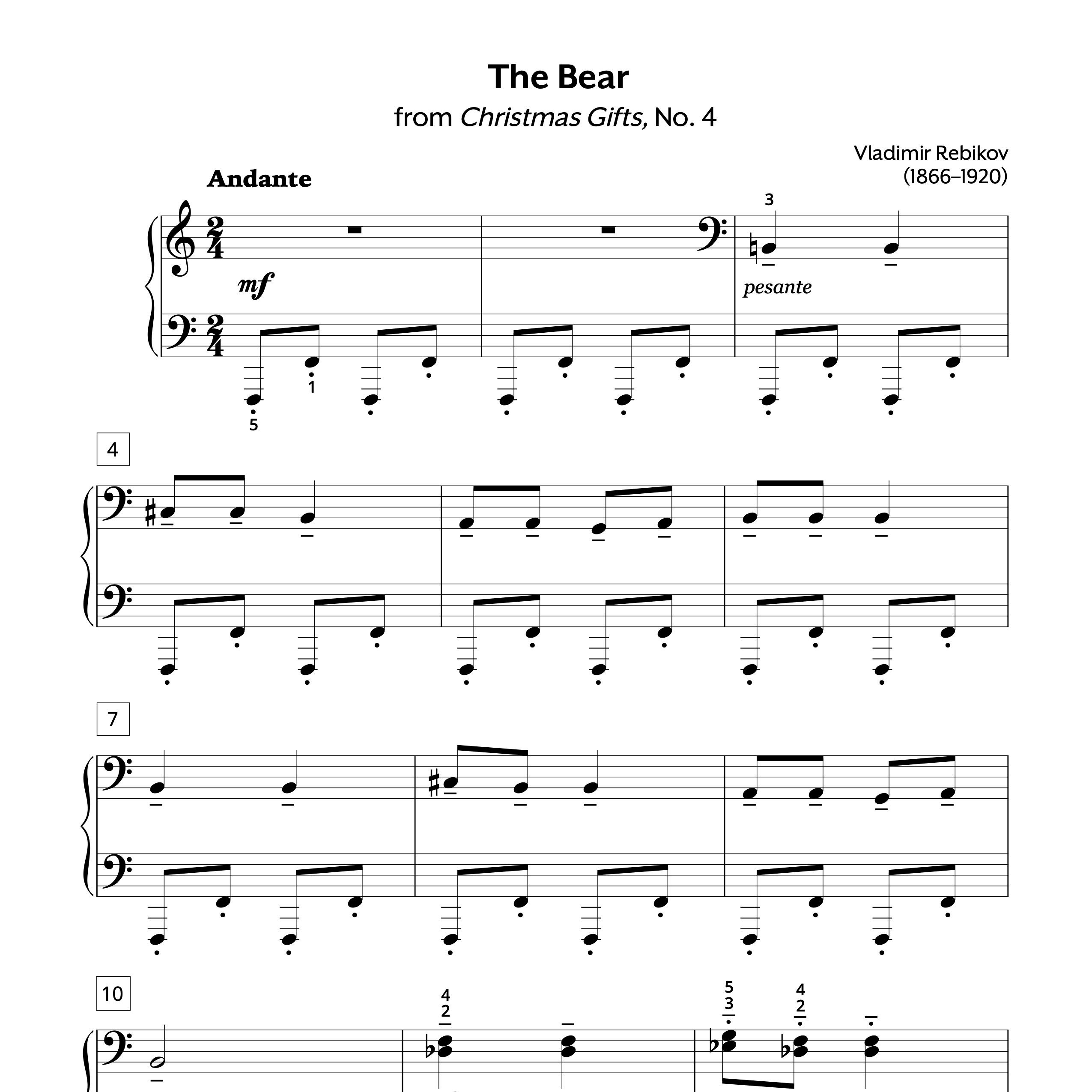 The Bear Piano Sheet Music, Late Elementary | Rebikov