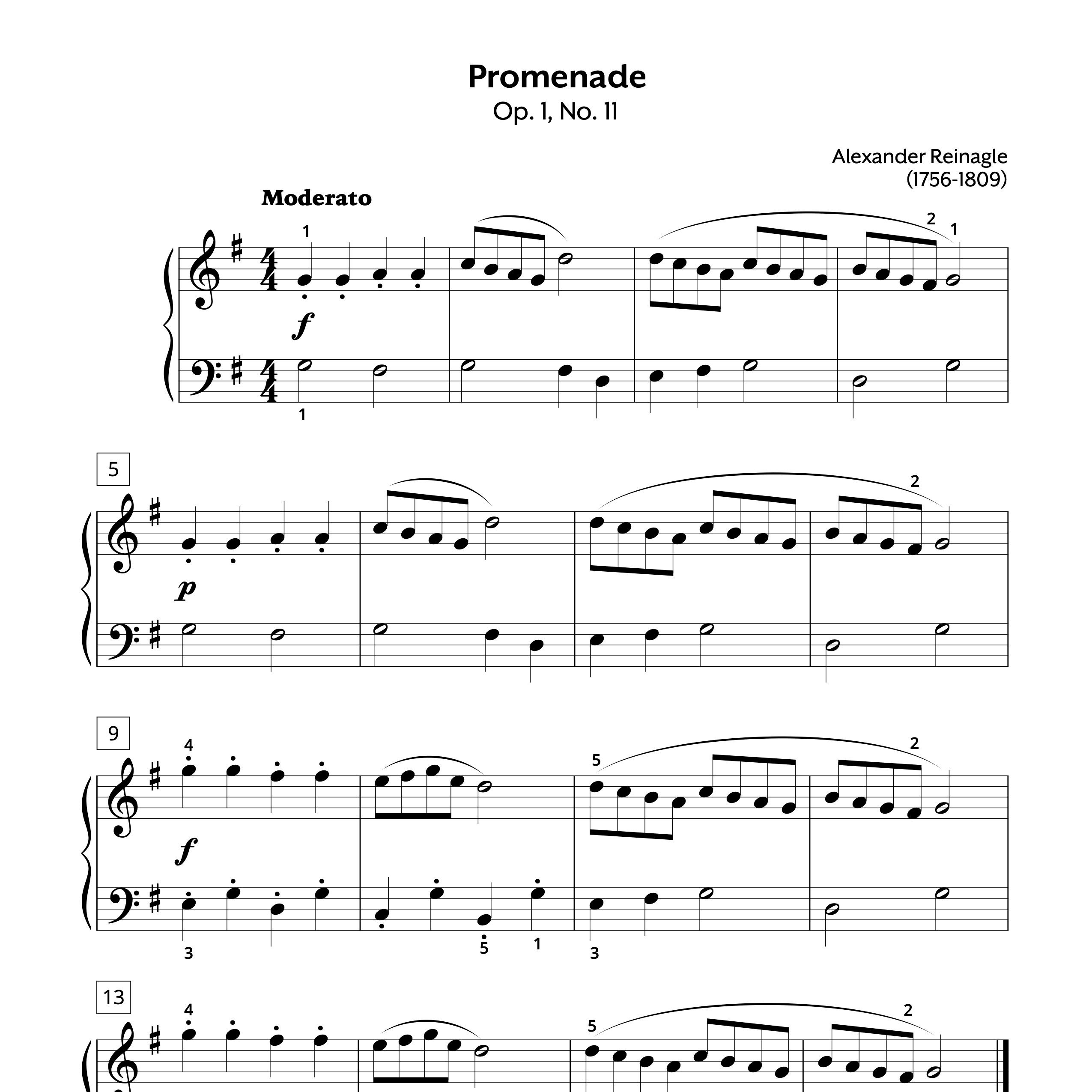Easy Piano Sheet Music | Alexander Reinagle | Promenade