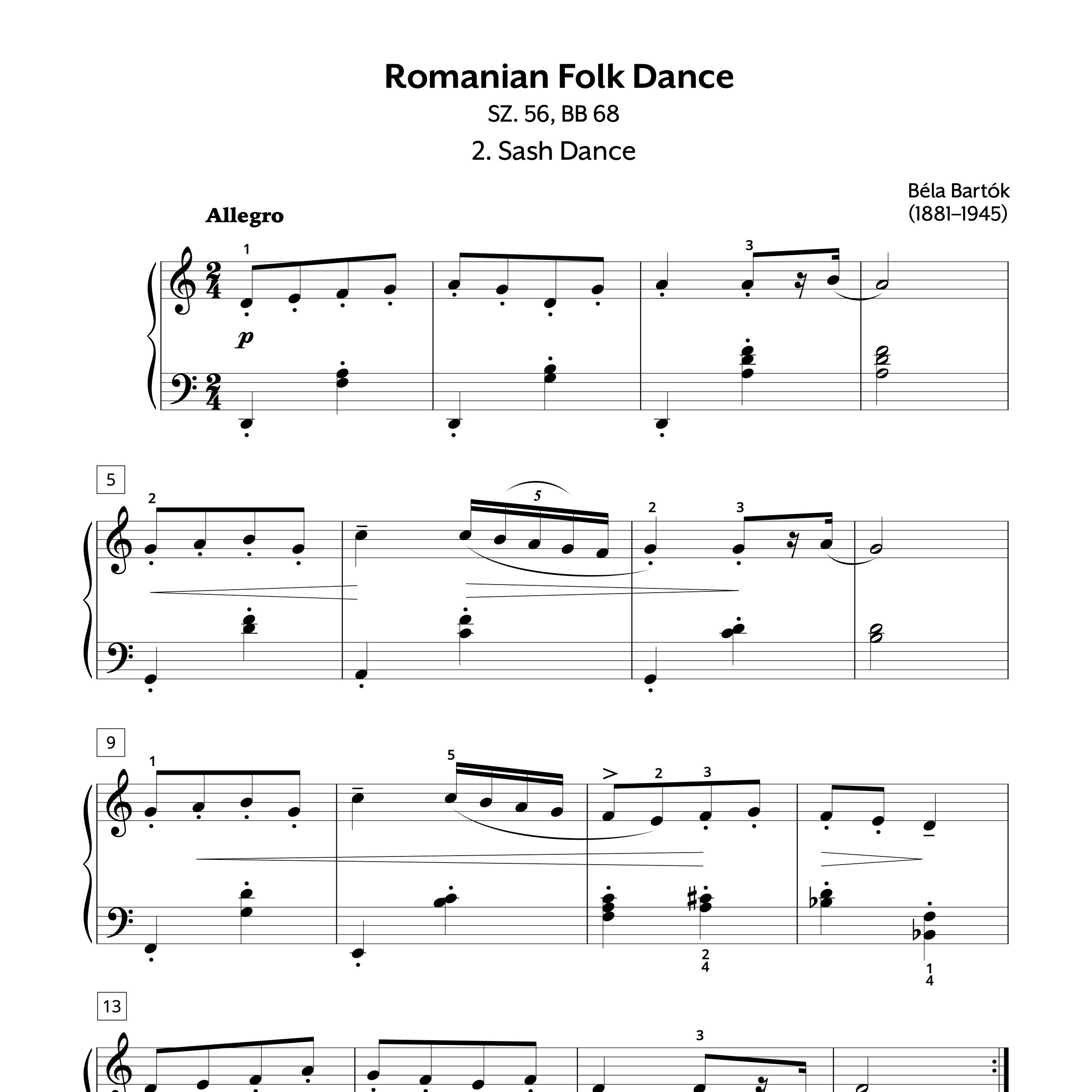 Piano Sheet Music | Bartók | Romanian Folk Dance No. 2