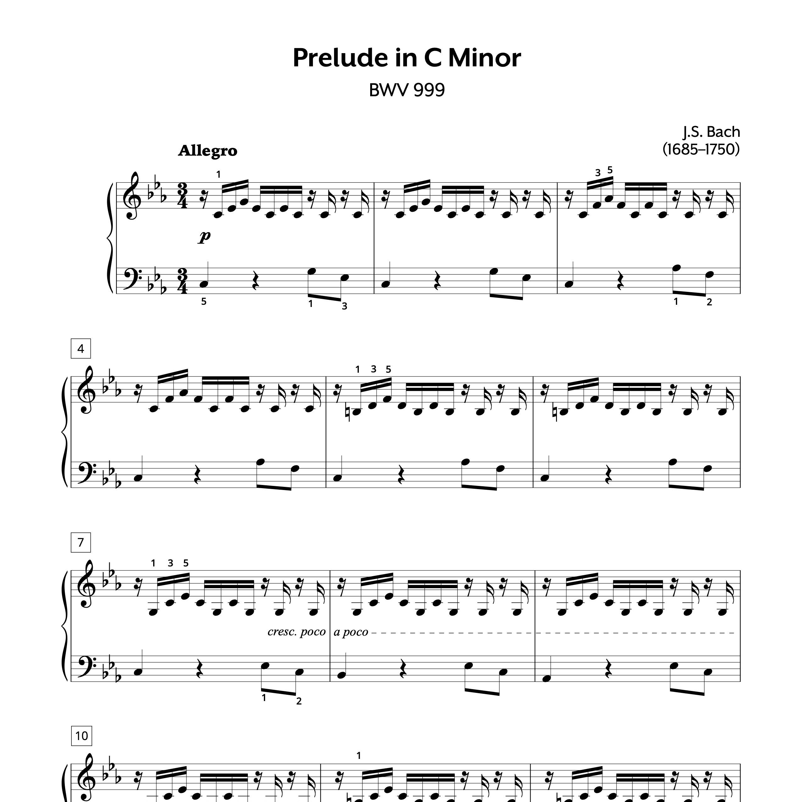 Prelude in C minor, BWV 999 Sheet Music | J.S. Bach