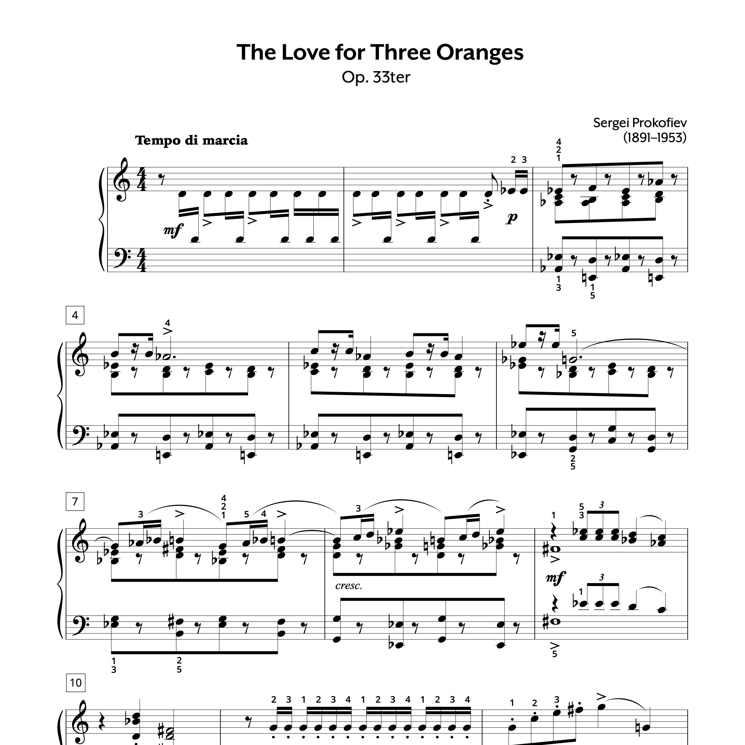 Piano Sheet Music | Prokofiev | The Love For Three Oranges - March
