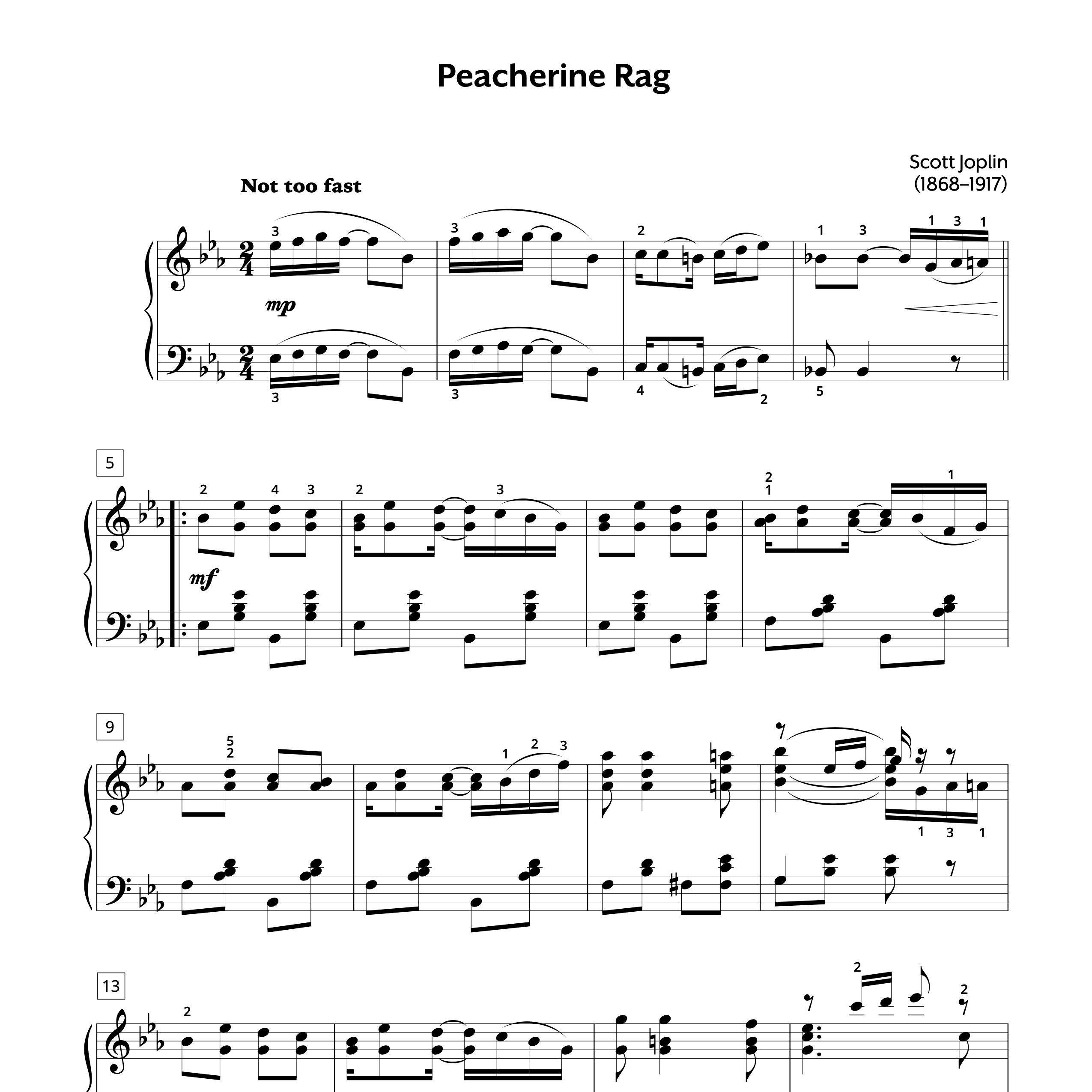 Peacherine Rag Piano Sheet Music, Advanced | Scott Joplin