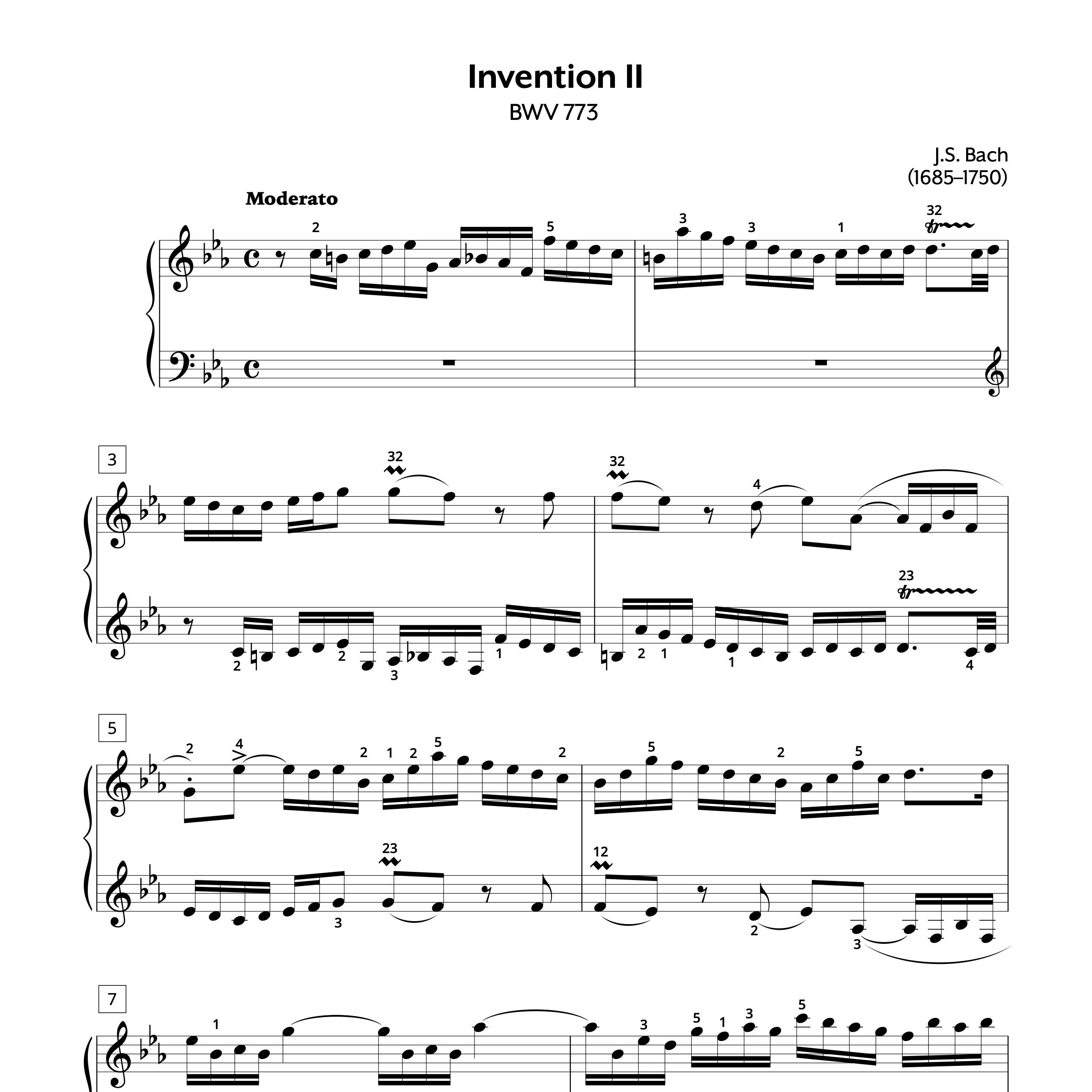 Piano Sheet Music | JS Bach | Two-Part Invention No. 2