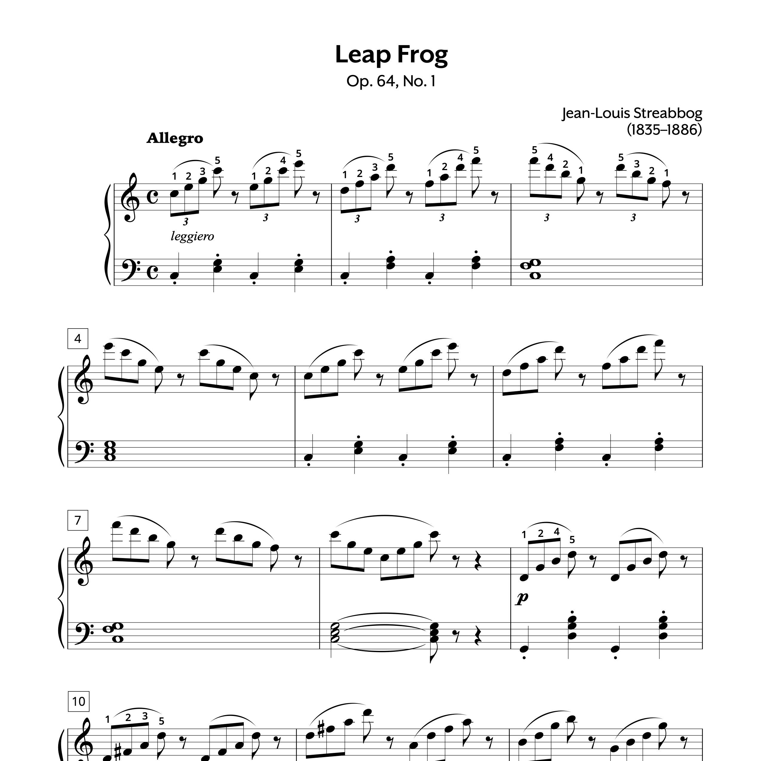 Piano Sheet Music Streabbog Leap Frog Op. 64 No. 1