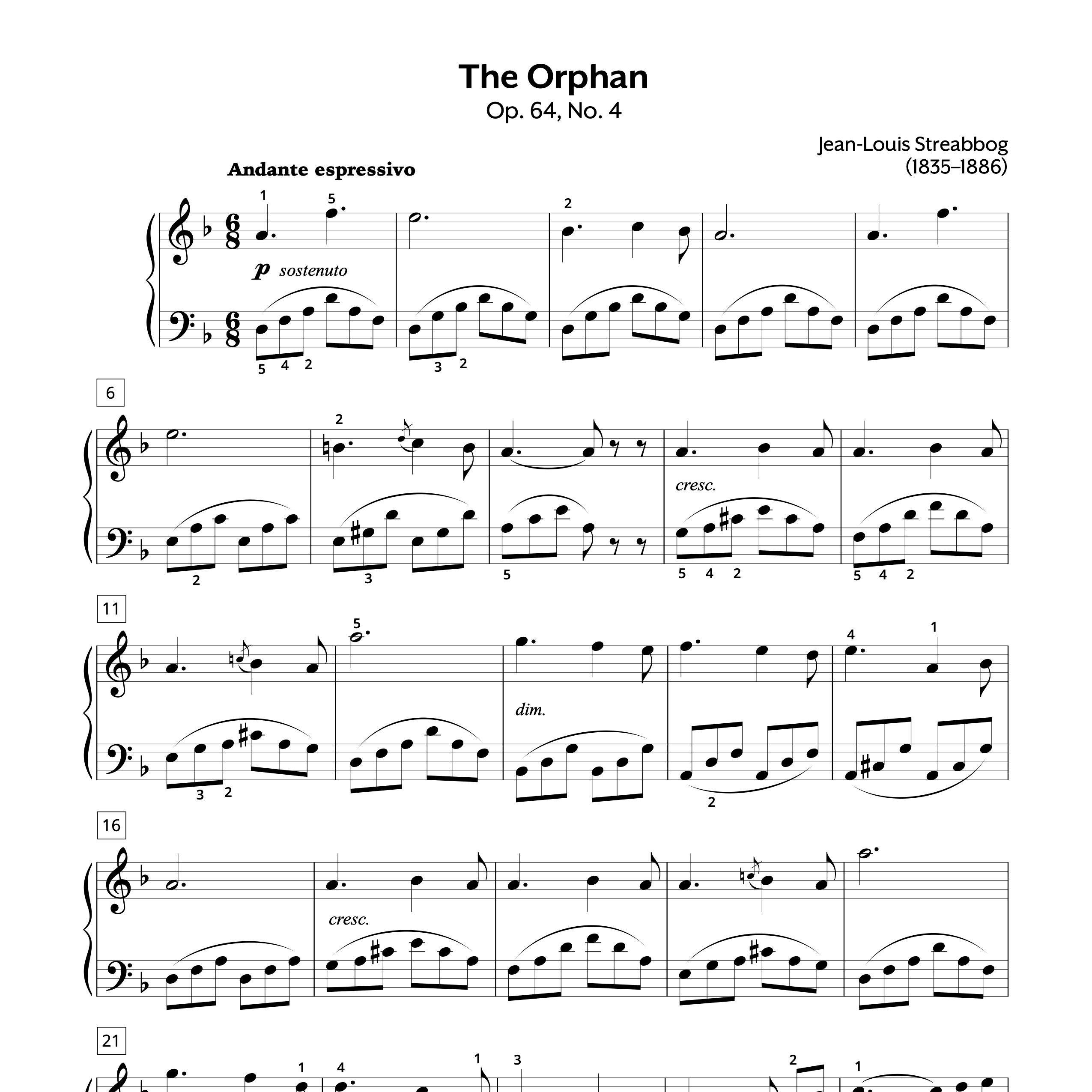 Piano Sheet Music Streabbog The Orphan Op. 64 No. 4