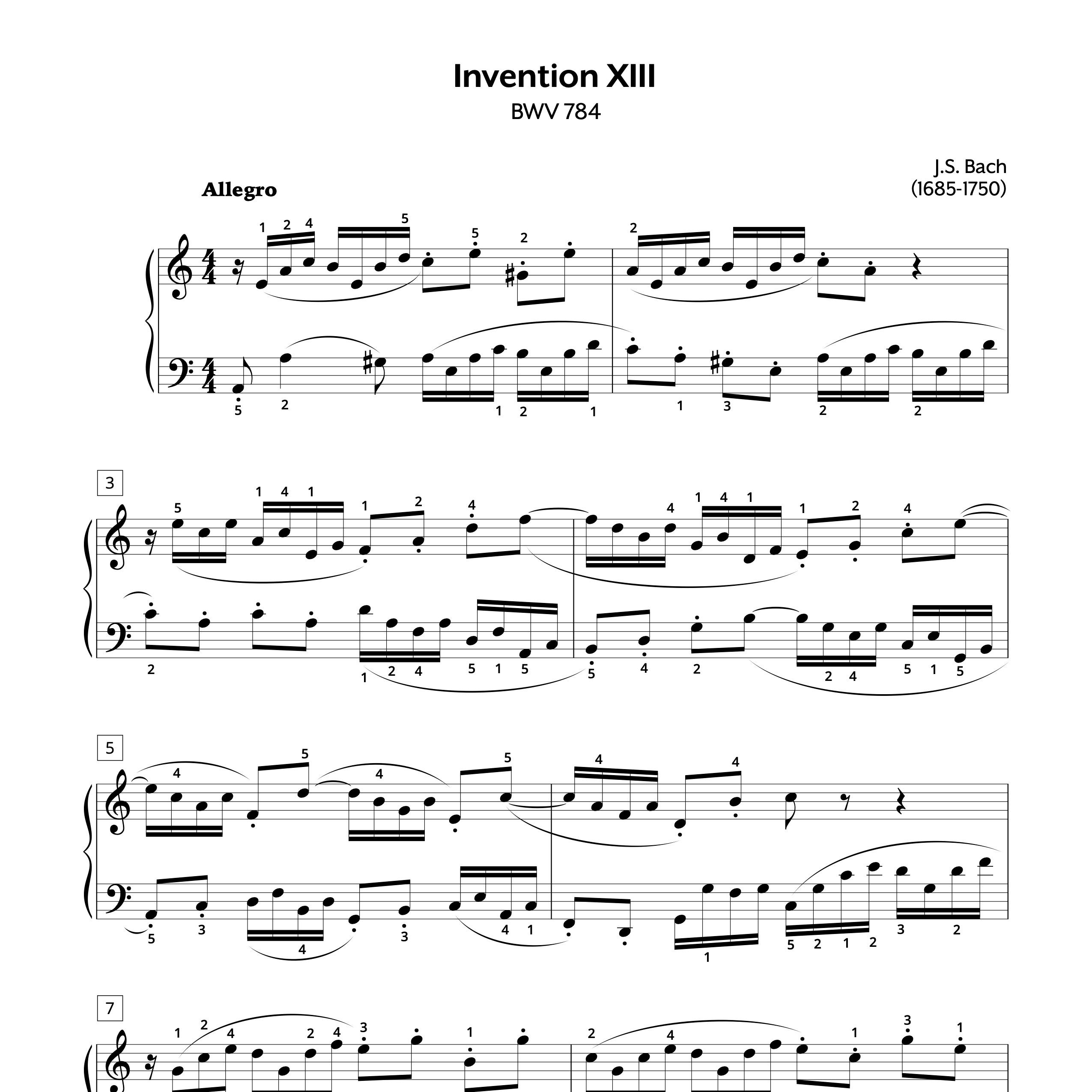 Piano Sheet Music | JS Bach | Two-Part Invention No. 13