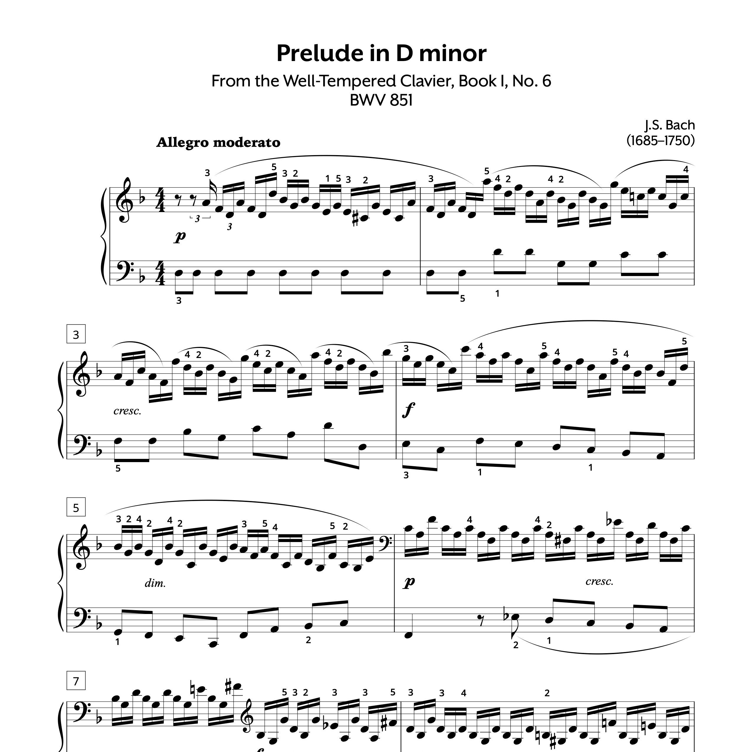 Bach | Prelude in D Minor, WTC Book 1, BWV 851 Sheet Music