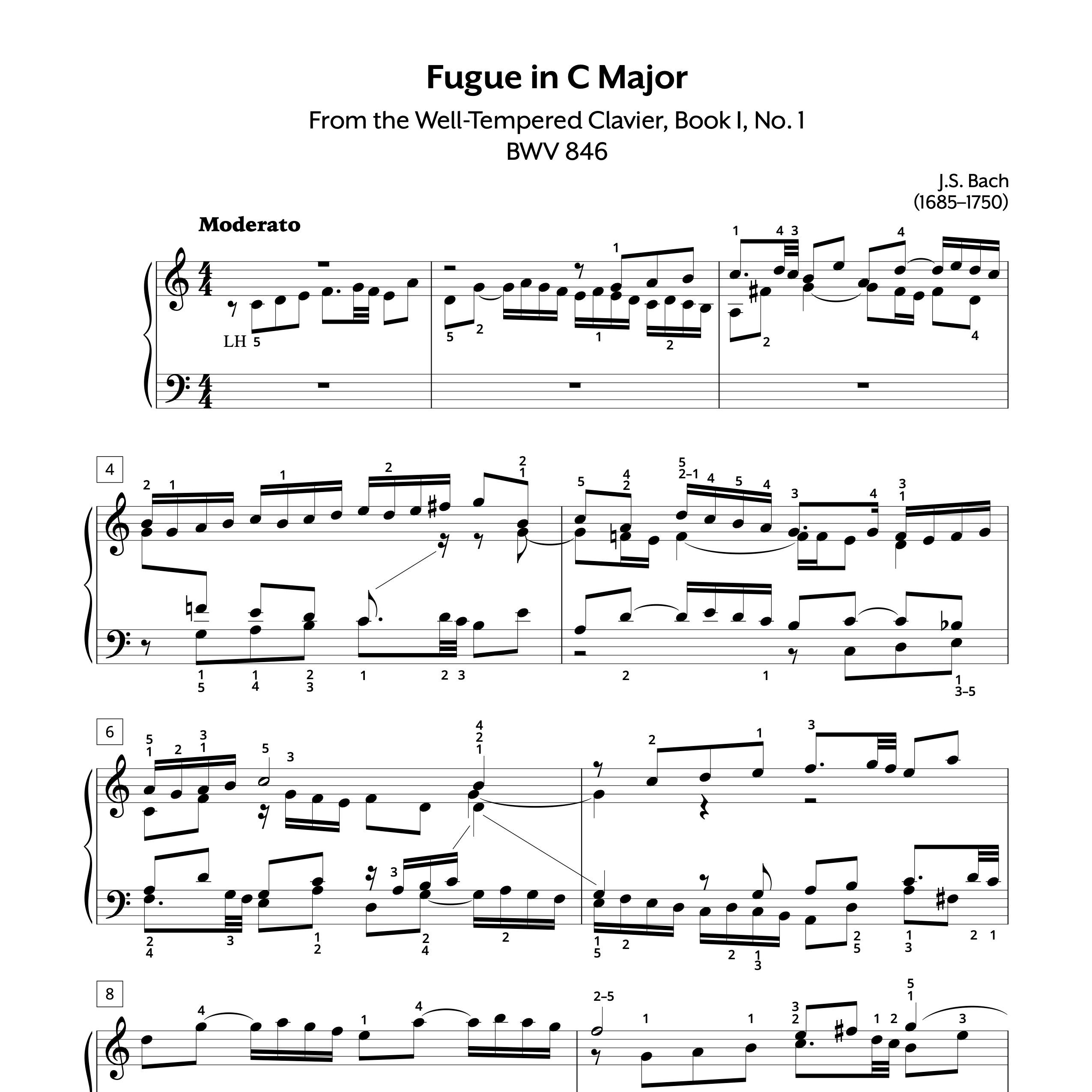 Fugue in C Major Sheet Music | Well-Tempered Clavier, Book 1 | J.S. Bach
