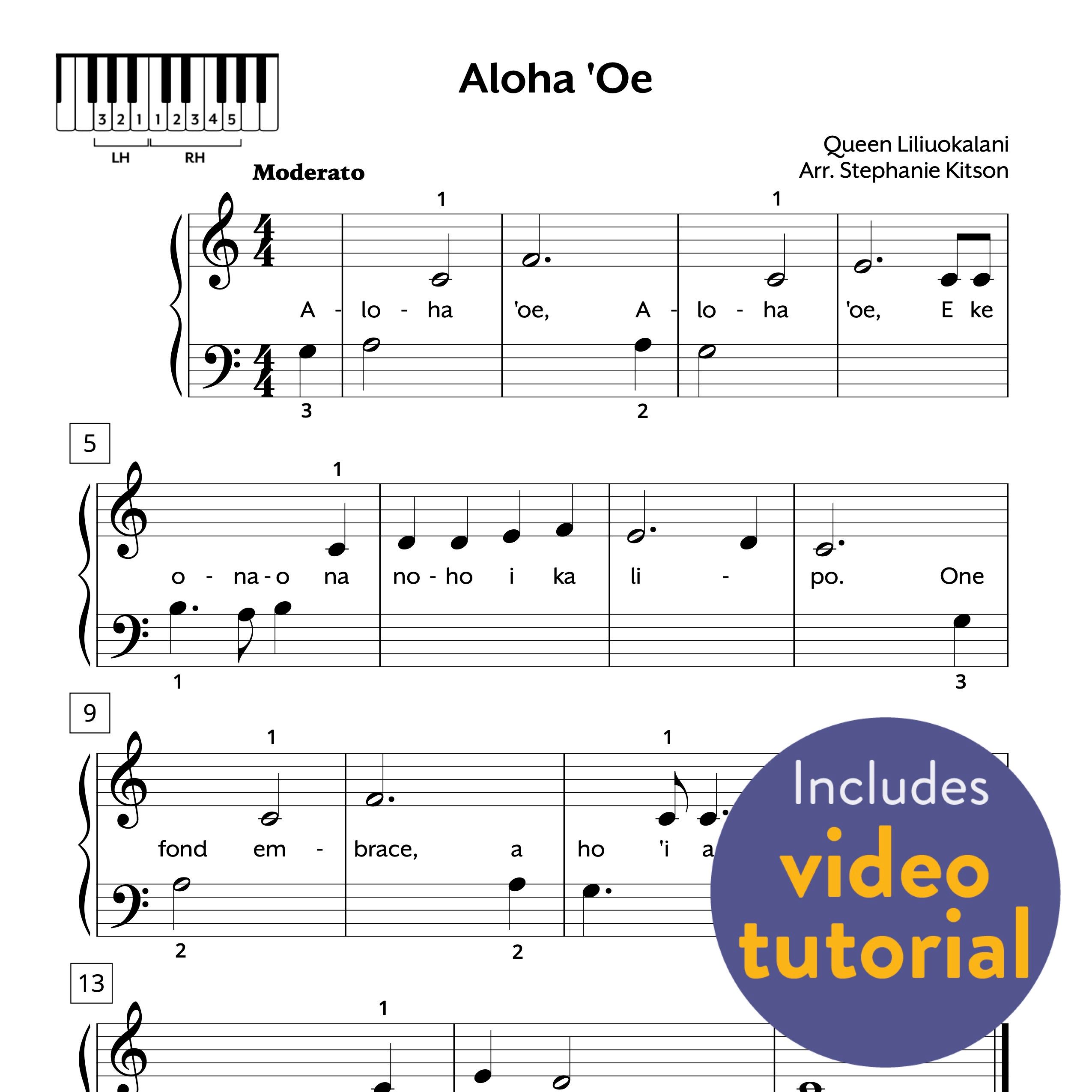 Easy Piano Sheet Music Aloha 'Oe by Queen Liliuokalani