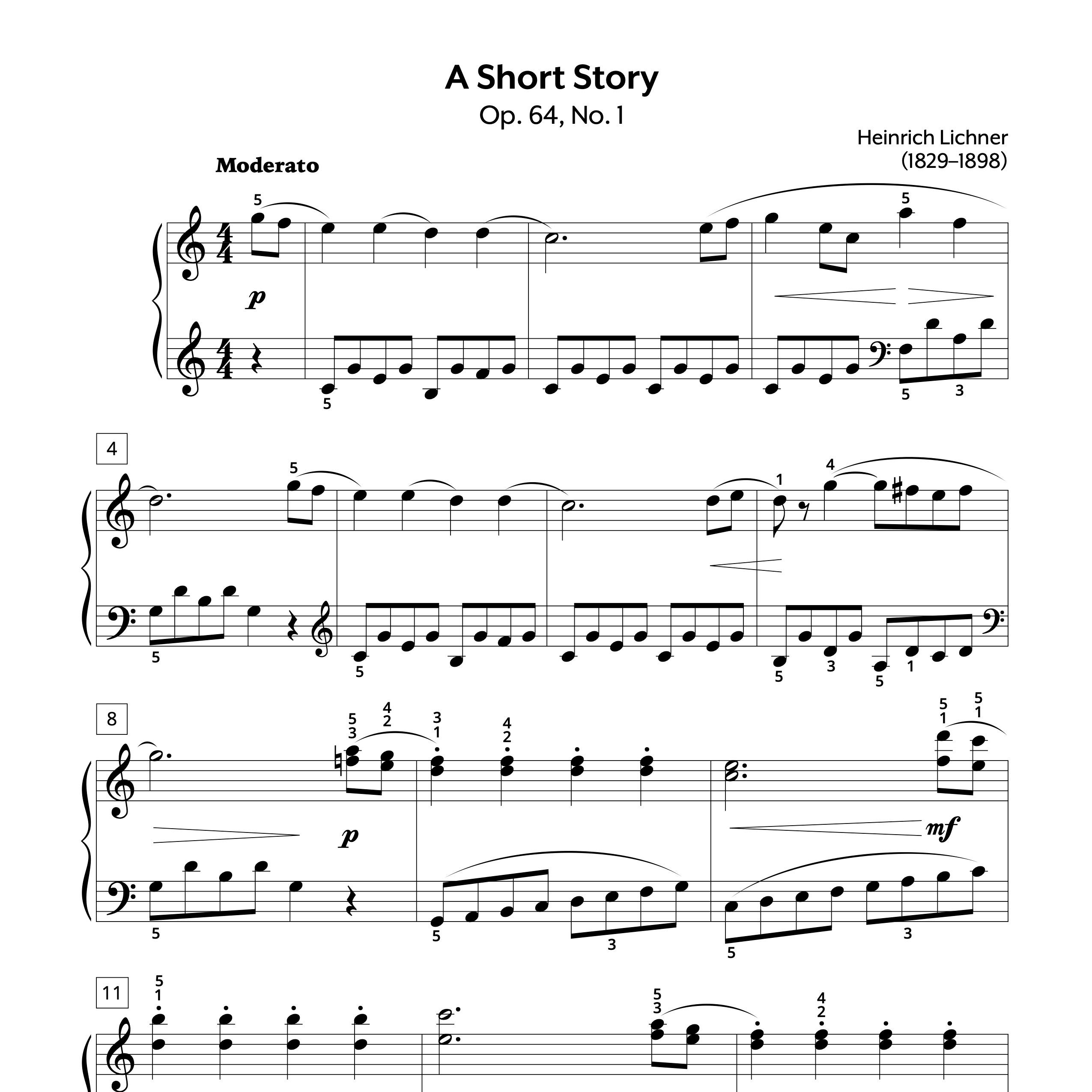 Piano Sheet Music Lichner A Short Story Op. 64 No. 1