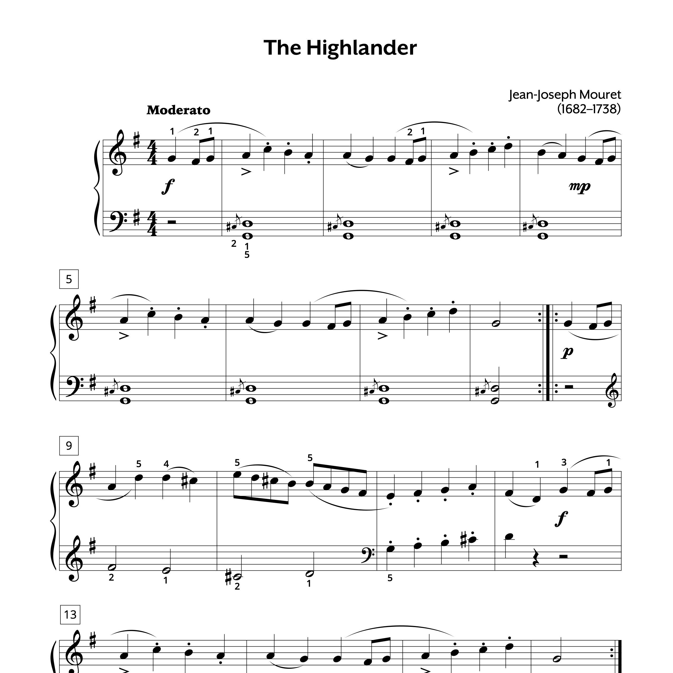 Piano Sheet Music The Highlander Jean-Joseph Mouret